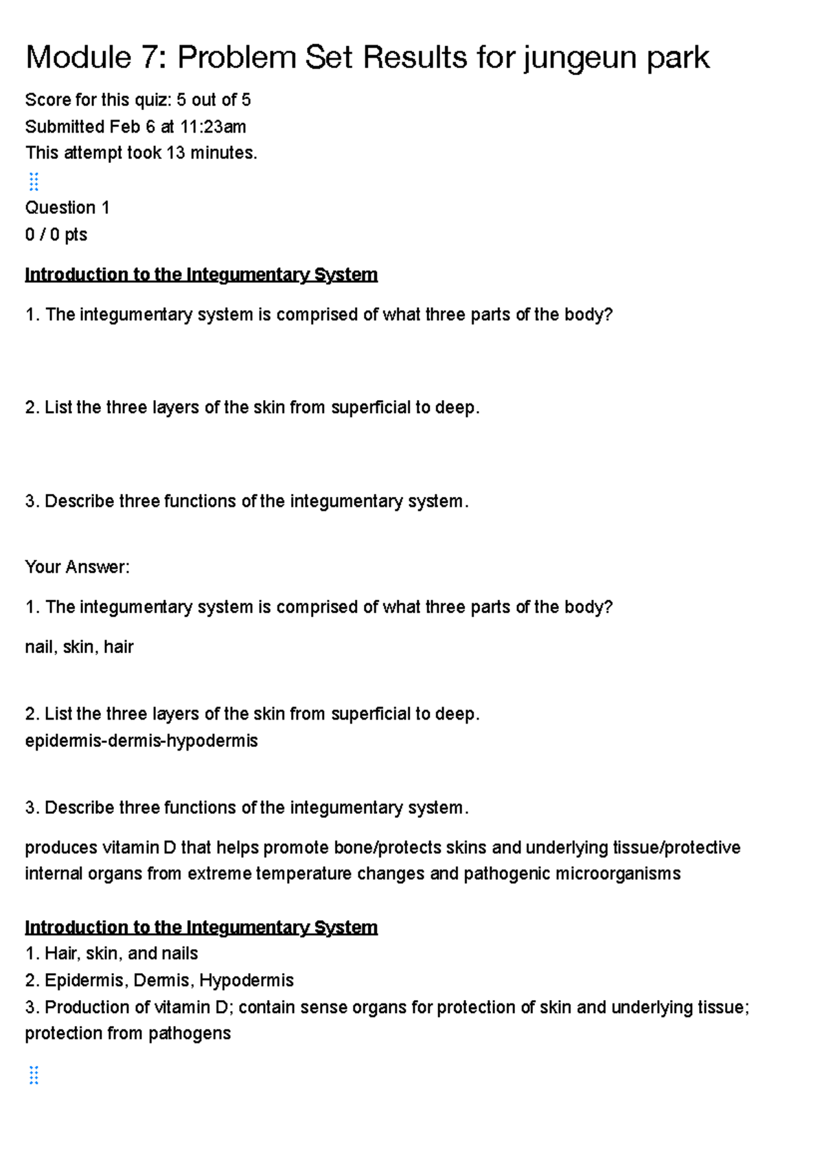 Biod151 Module 7 Integumentary System Problem Set Answers - Studocu