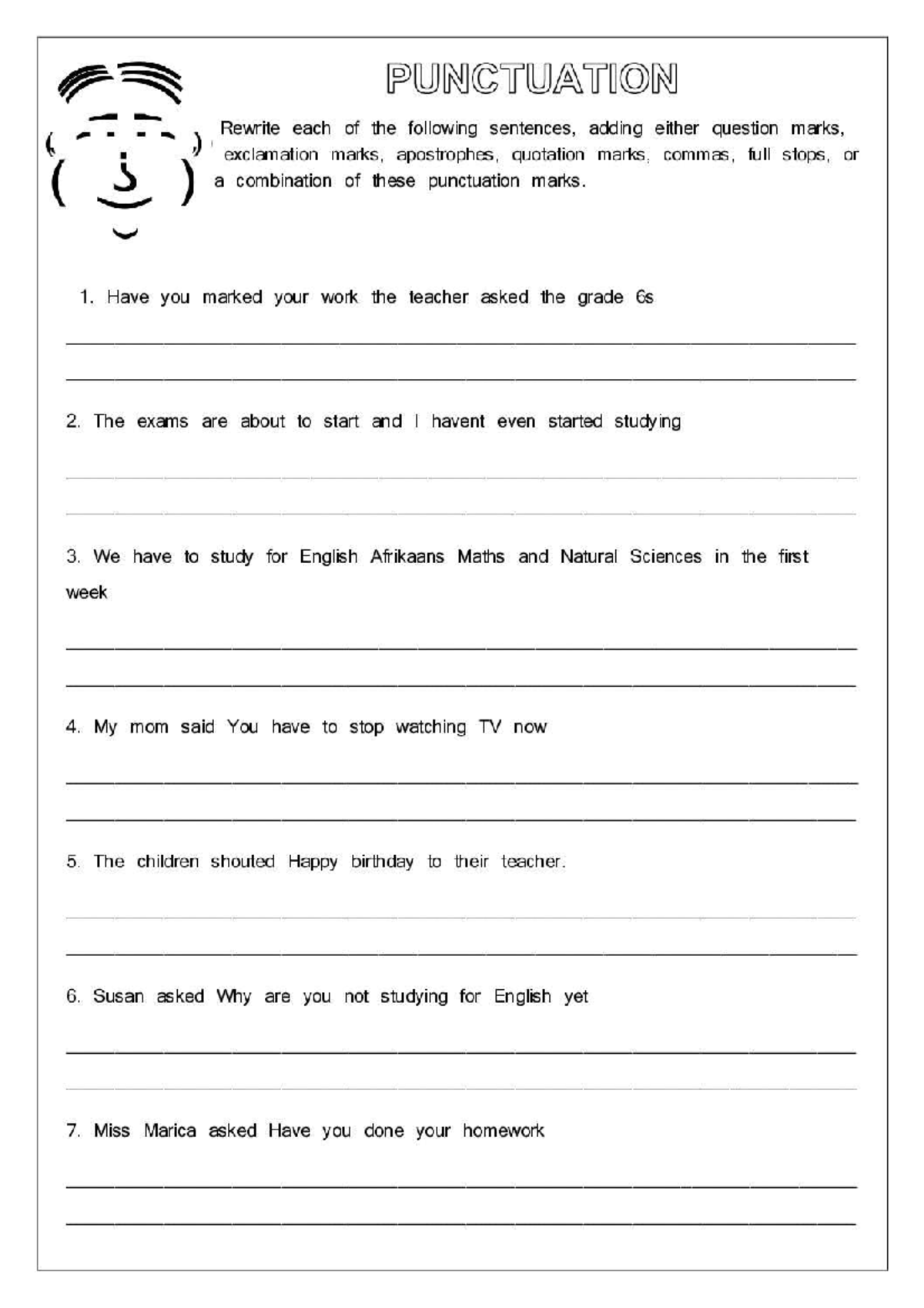 PUNCTUATION EXERCISES: Adding Marks to Sentences (PUN-EX9) - Studocu