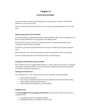 Chapter 7 Loans Receivable - CHAPTER 7 LOANS RECEIVABLE Definition A loan receivable is a ...