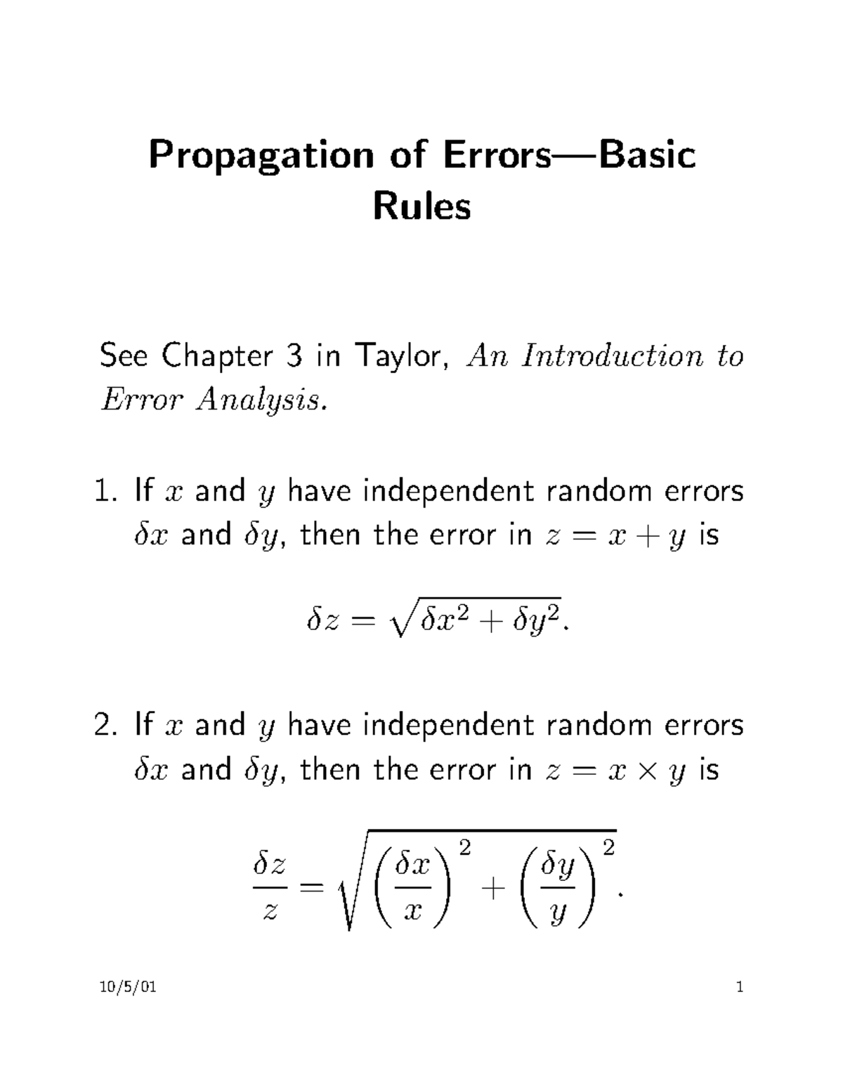 Error Propagation Rules: Chapter 3 Insights from Taylor's Analysis ...