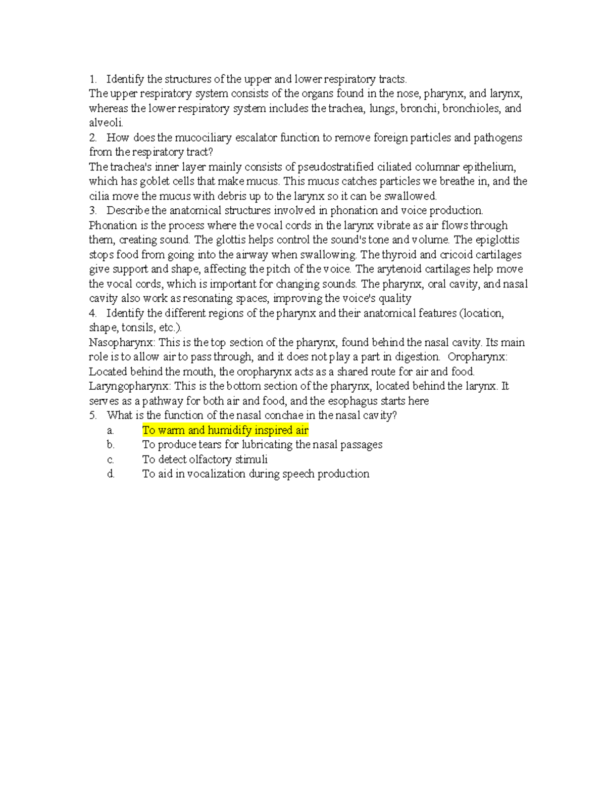 Case Study: Anatomy & Functions of the Respiratory System - Week 6 ...
