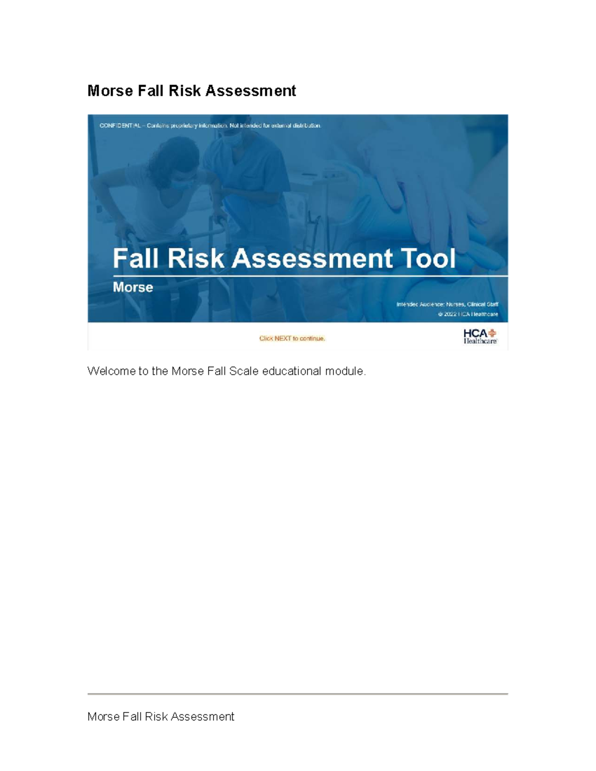 Morse Fall Risk Assessment Module: Understanding Patient Safety - Studocu