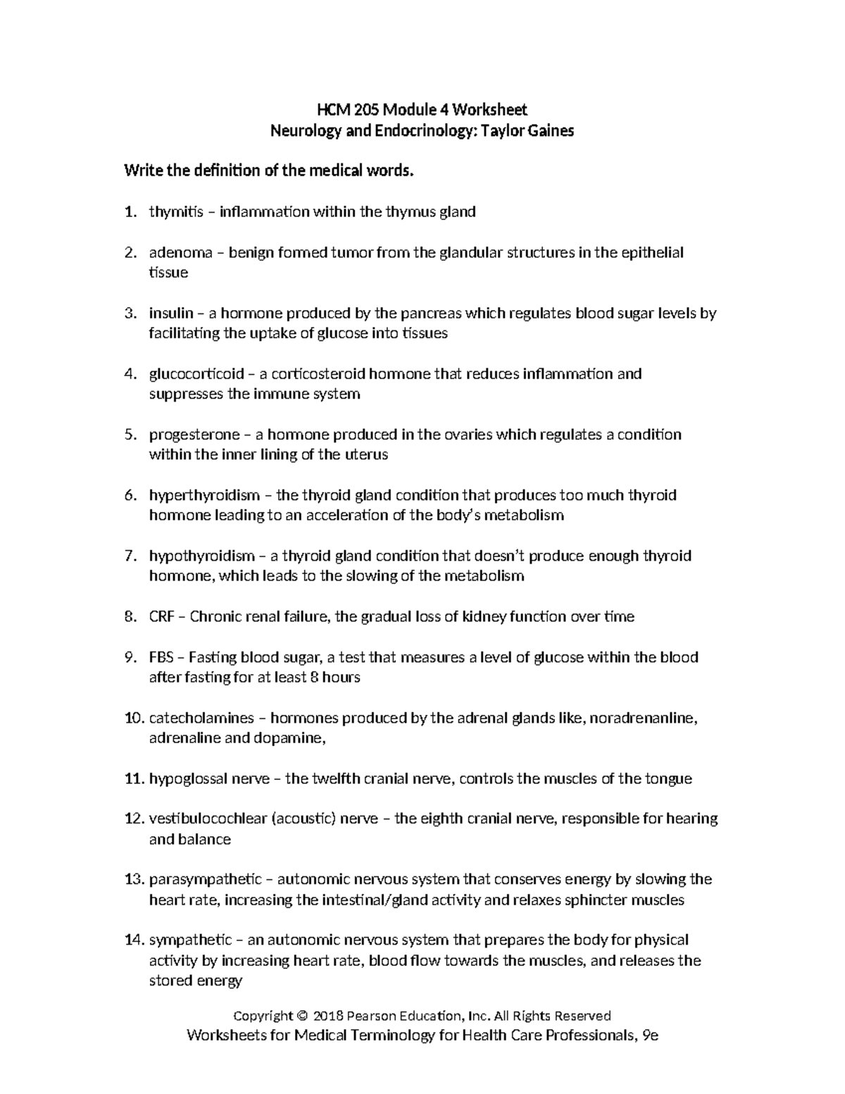 HCM 205 Module 4 Medical Terminology Definitions & Exercises - Studocu