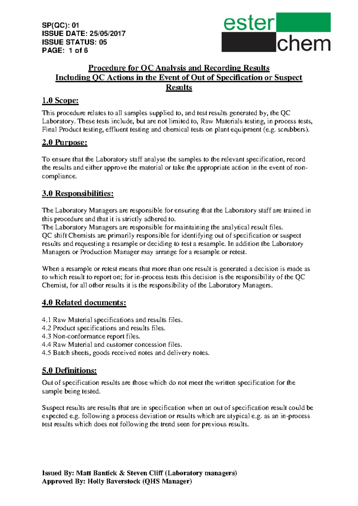 SP(QC) 01: QC Analysis & Recording Procedure (Rev 5) - Studocu