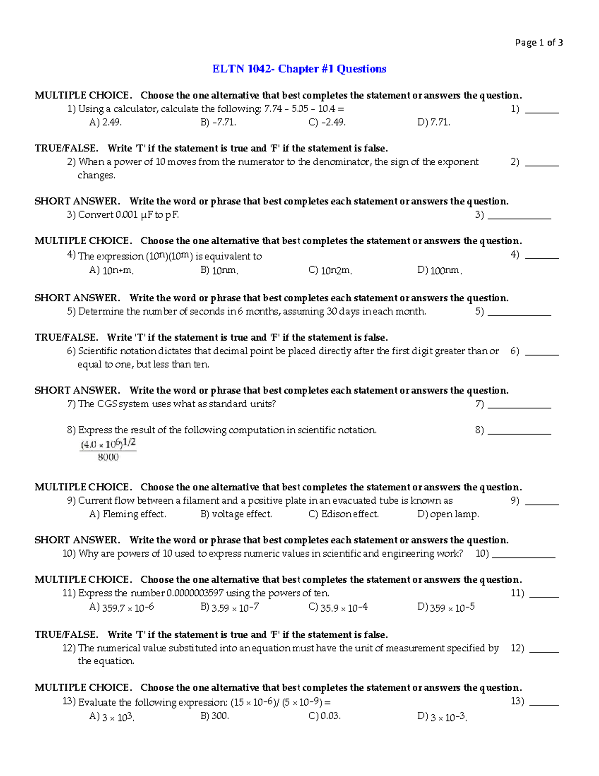 ELTN Ch 1 Questions: Multiple Choice & Short Answer Review - Studocu