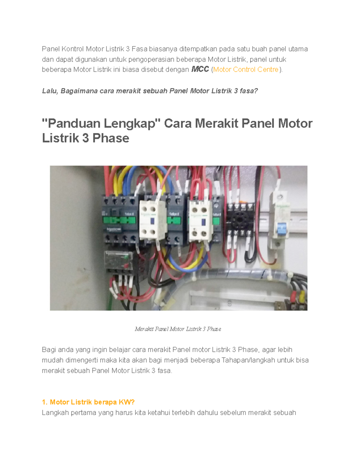 Panduan Merakit Panel Kontrol Motor Listrik 3 Fasa dan MCC - Studocu