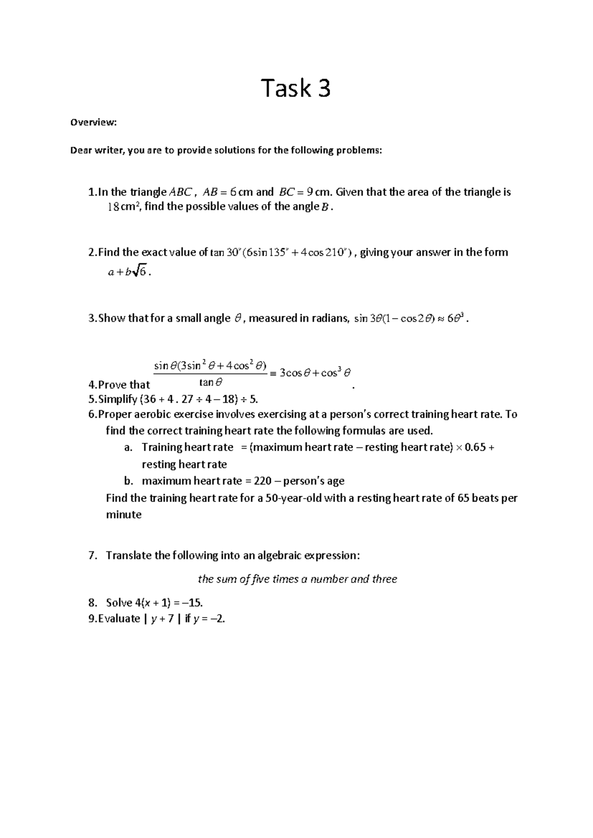 Task 3 - Problem Solving Overview for Math Solutions - Studocu