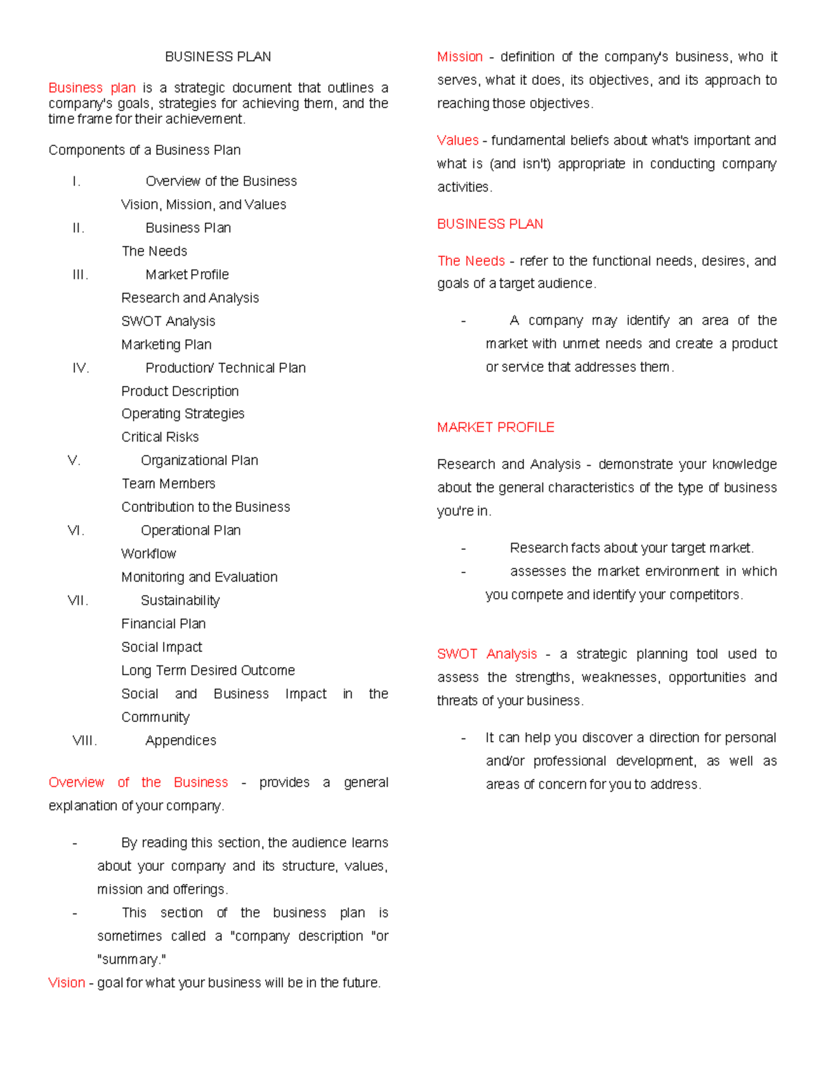 Business Plan Concept Notes - BUSINESS PLAN Business plan is a ...
