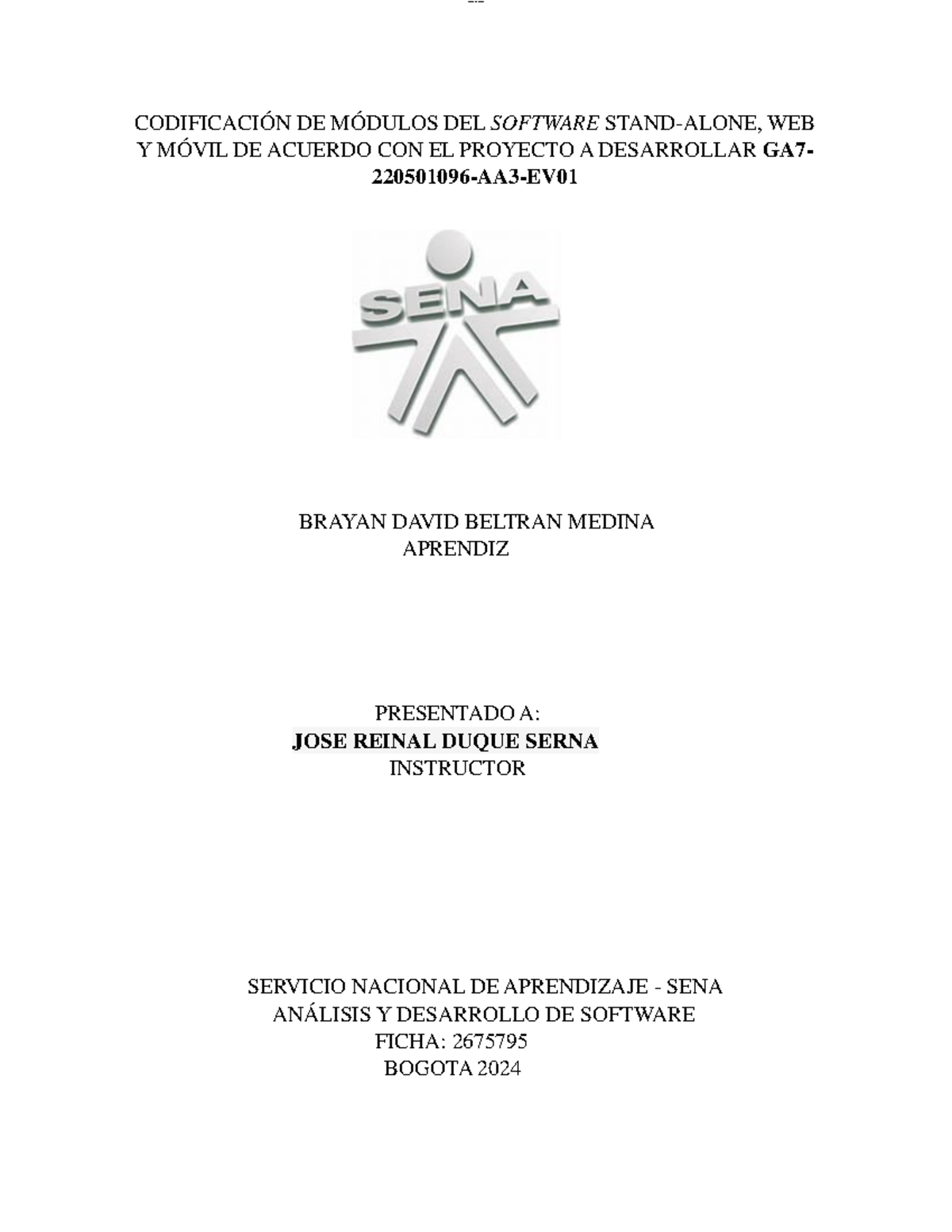 Codificación de Módulos de SW Stand-Alone, Web y Móvil GA7-220501096-AA3-EV01 - Studocu