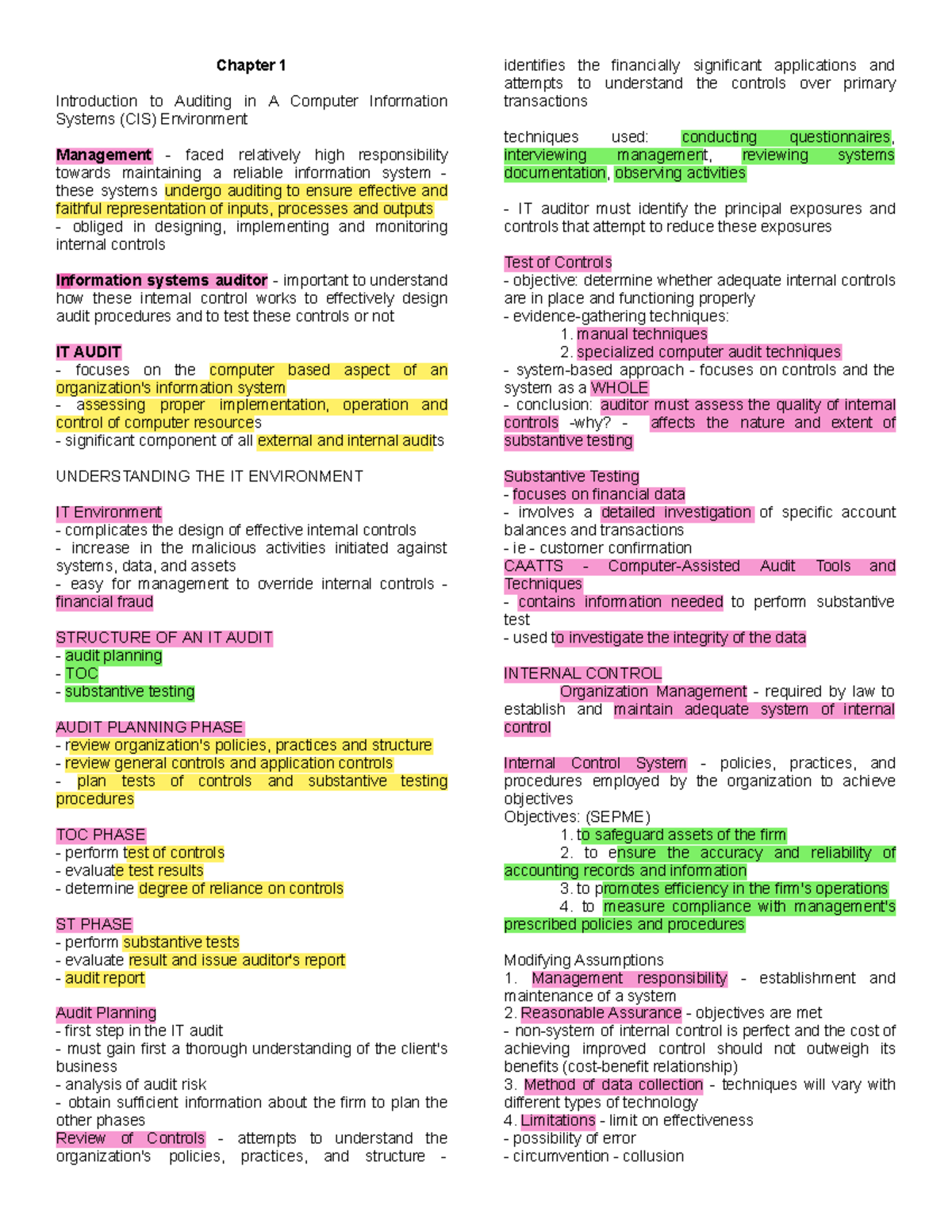 CIS 101: Chapter 1 - Introduction to Auditing in Computer Information Systems - Studocu