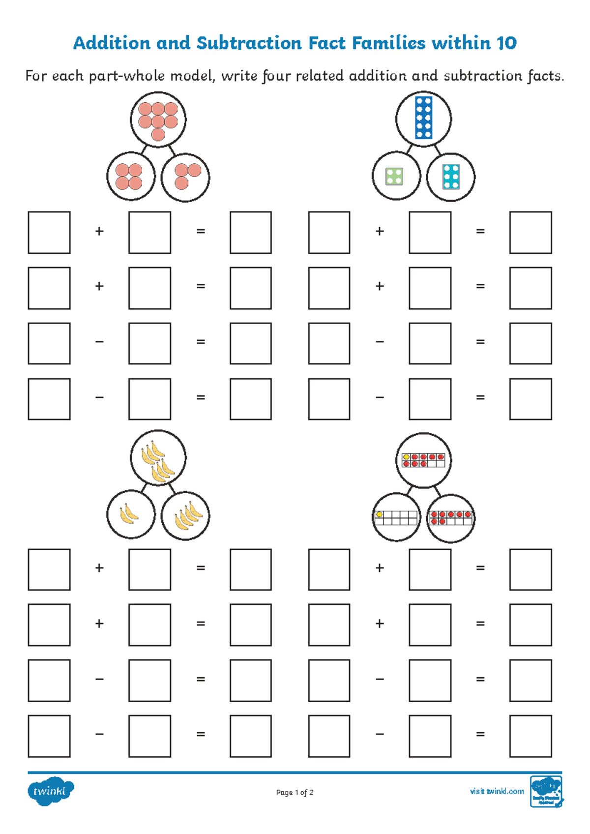 Addition and Subtraction Fact Families (Worksheet - Inverse 1) - Studocu