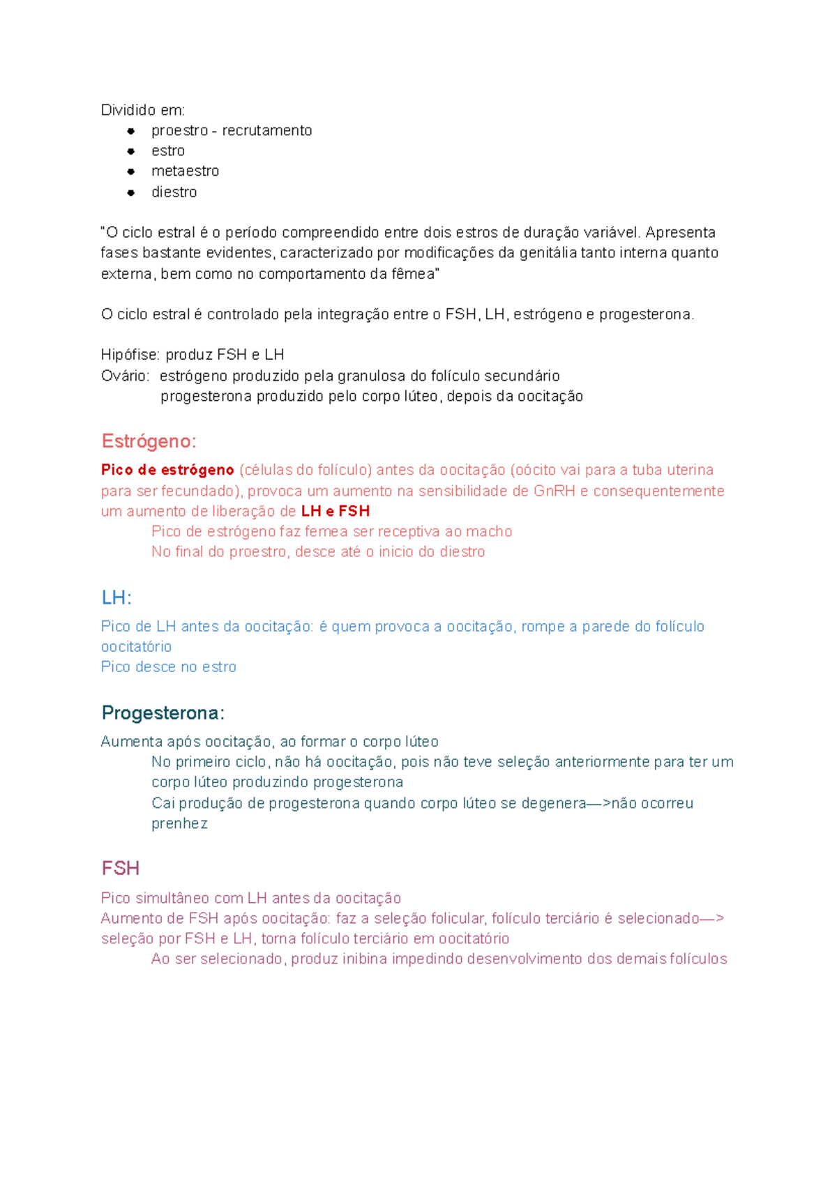 Ciclos Estral e Hormônios: Proestro, Estro, Metaestro e Diestro - Studocu