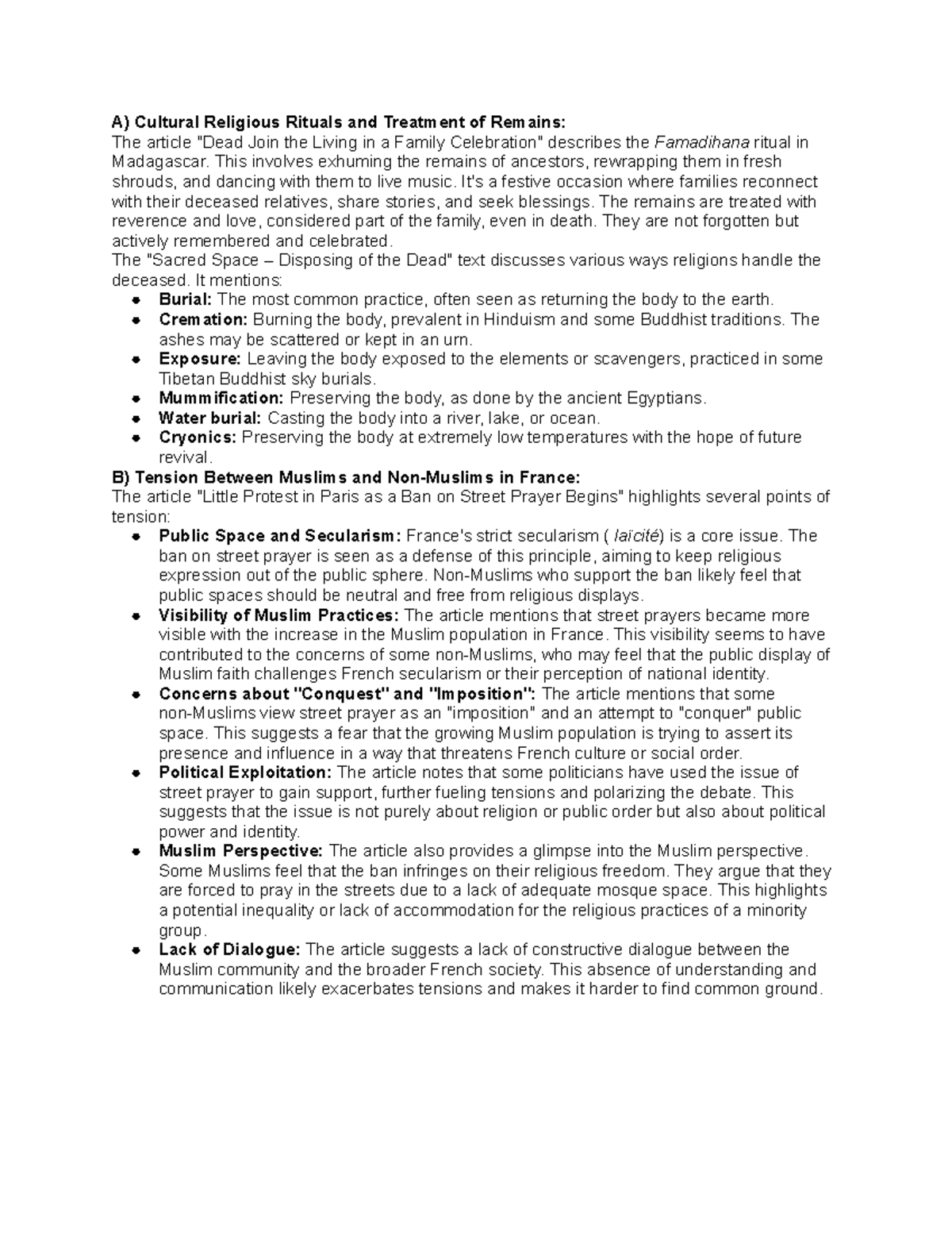 Religion Close Readings - A) Cultural Religious Rituals and Treatment ...