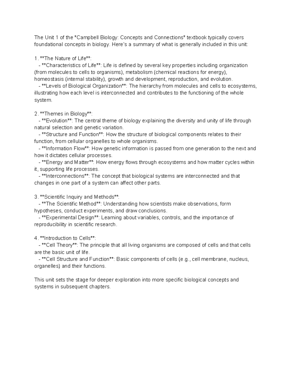 Unit 1 Overview: Key Concepts in Campbell Biology (Course Code) - Studocu