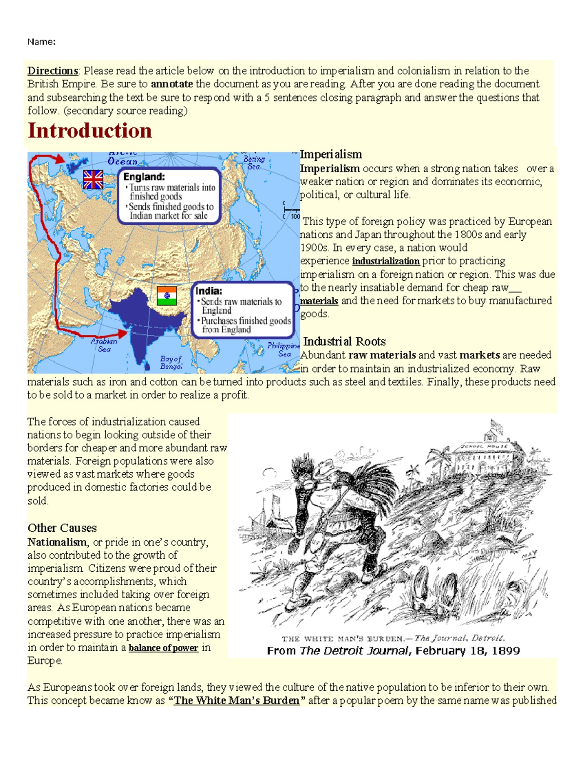Olive Belnap-27 - Imperialism Introductory Reading-1 - Name: Directions ...