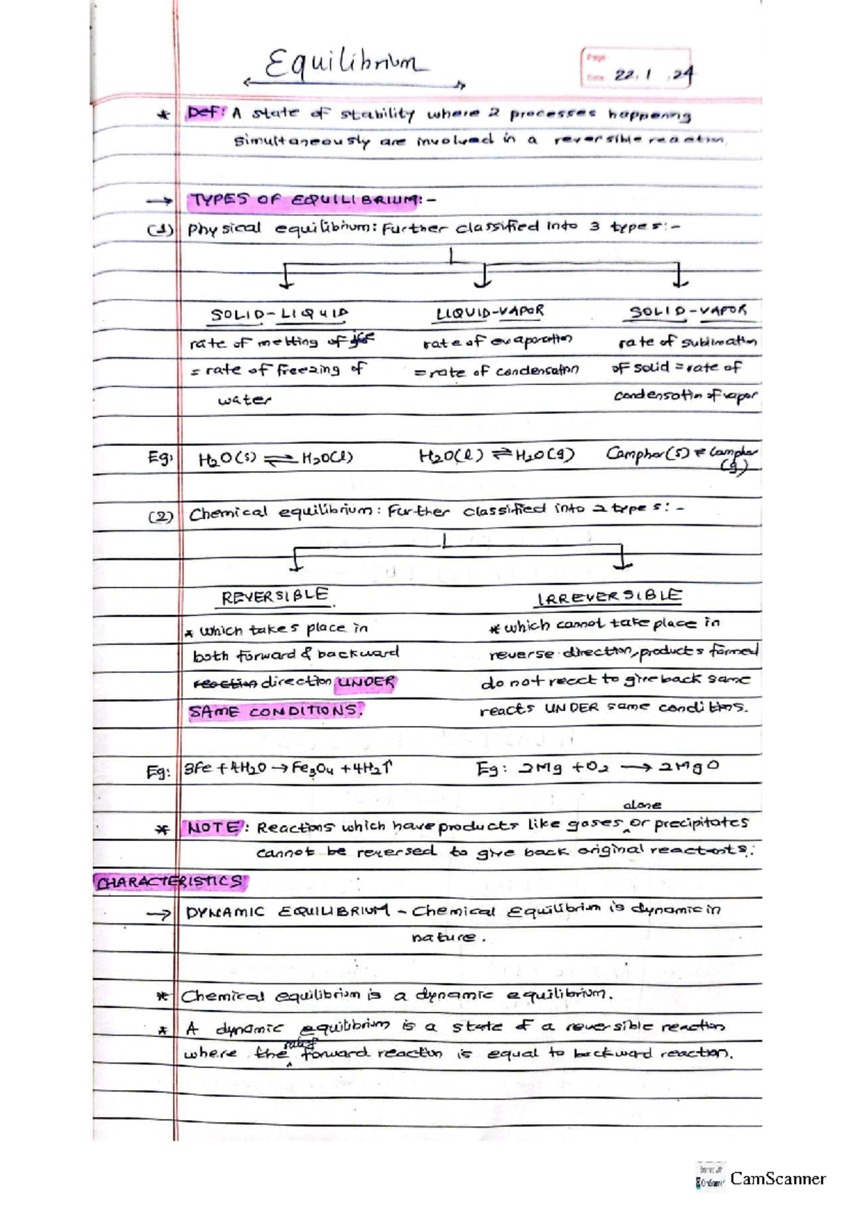 Equilibrium Notes: Understanding Dynamic and Chemical Equilibrium - Studocu