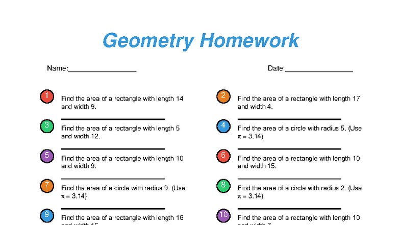 Geometry Homework 1: Area Calculations for Rectangles & Circles - Studocu