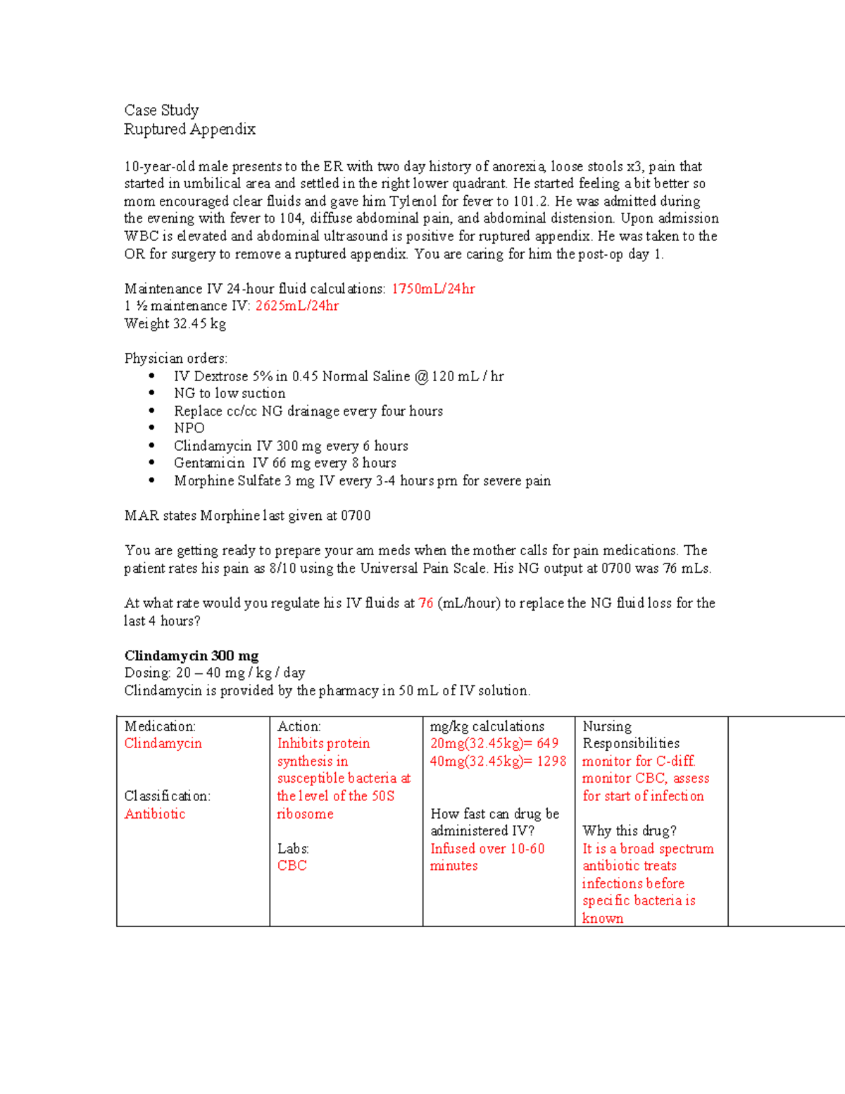 Ruptured Appendix Case Study Case Study Ruptured Appendix 10 Year Old