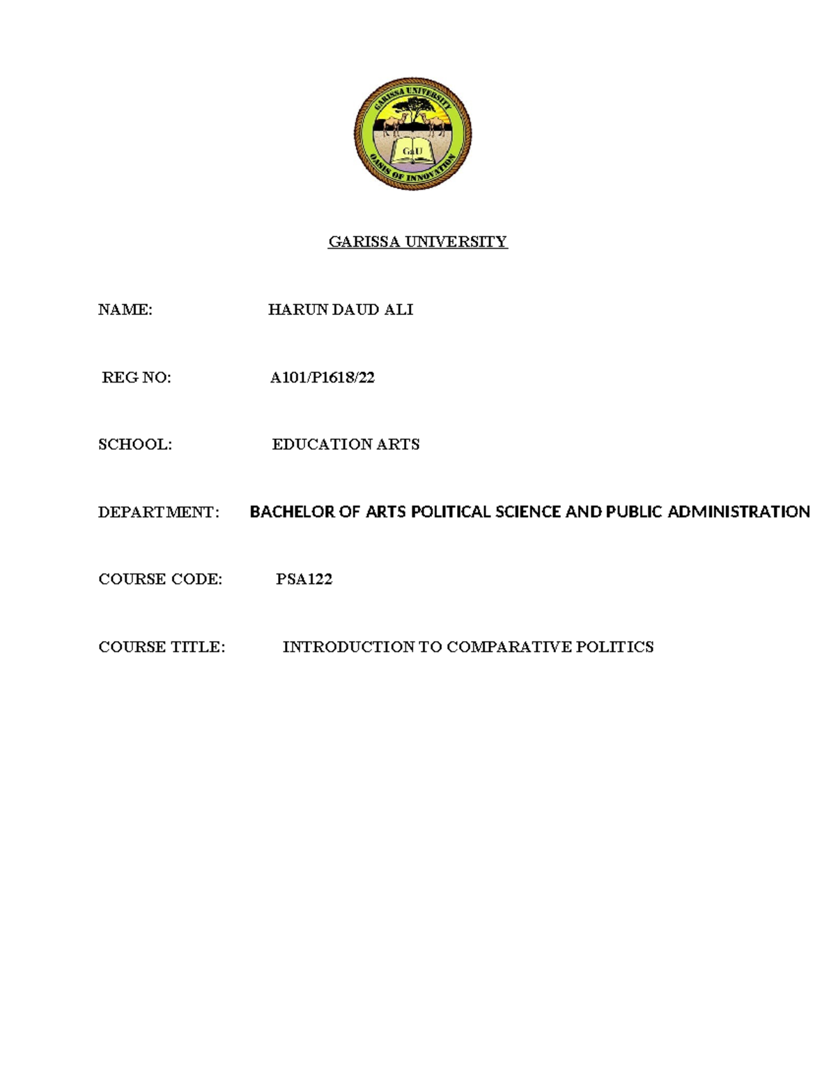 PSA 122 Final - carbon and its compounds - GARISSA UNIVERSITY NAME ...