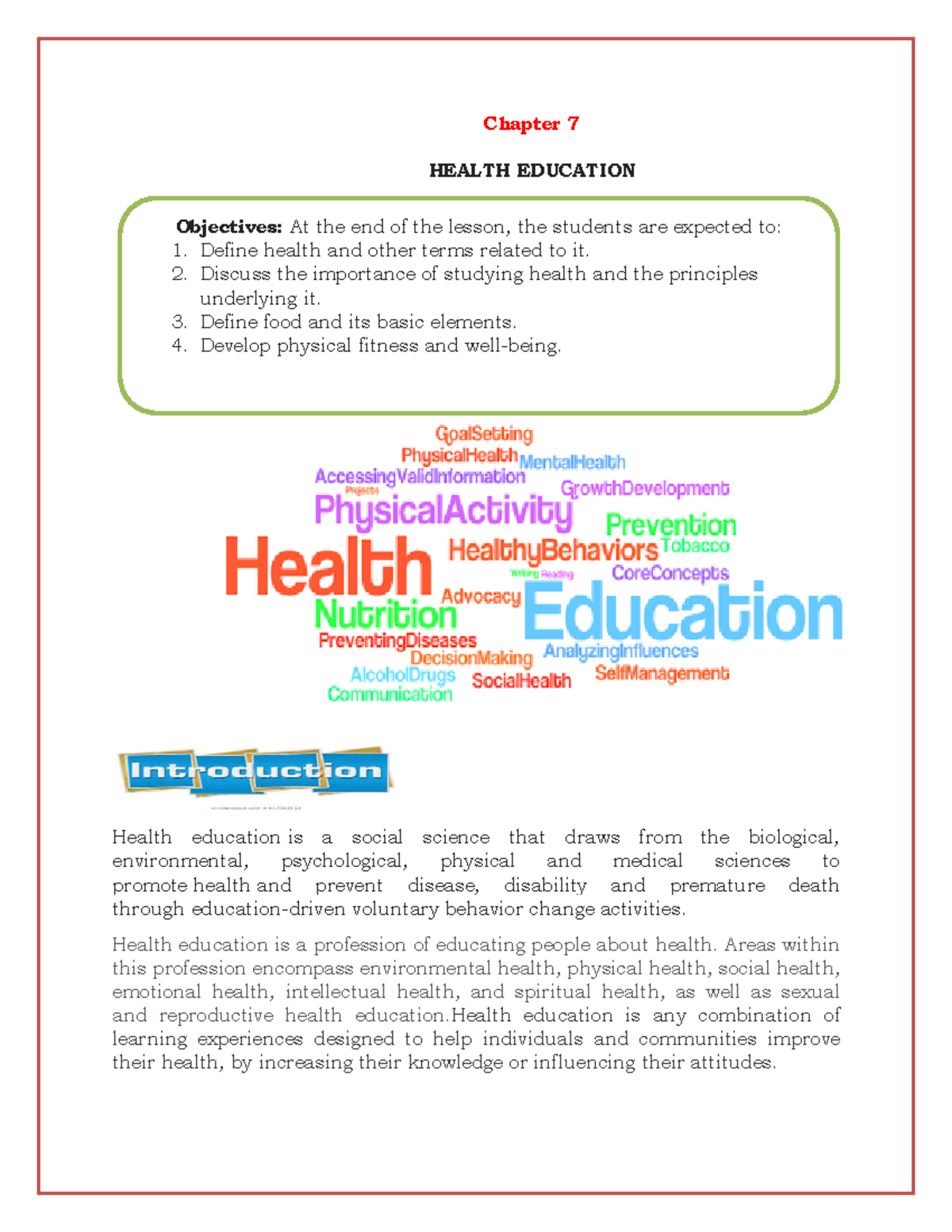 Chapter 7 - Health Education Overview for NSTP 2 - Studocu