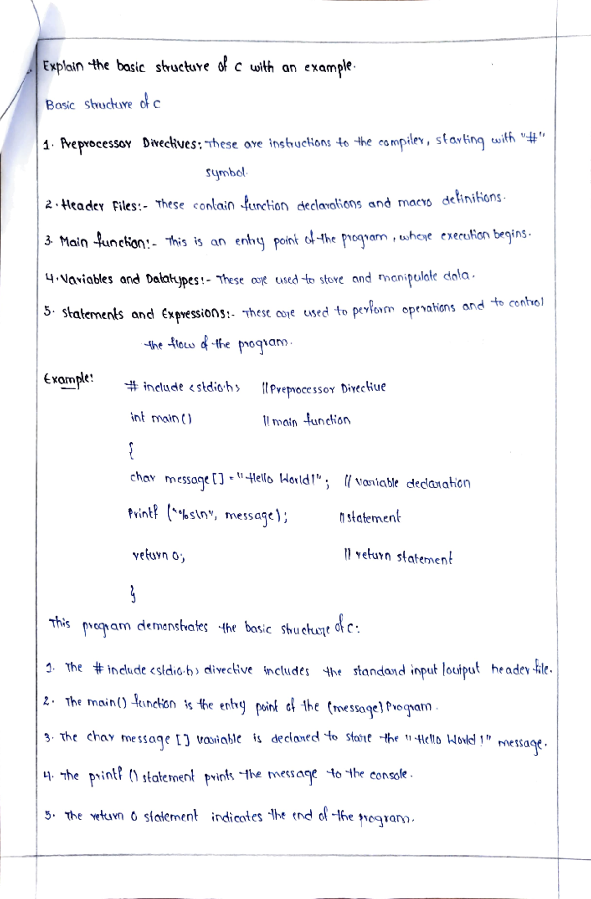 C unit 1 - pdf - Explain tthe basic structuye ofc with an example ...