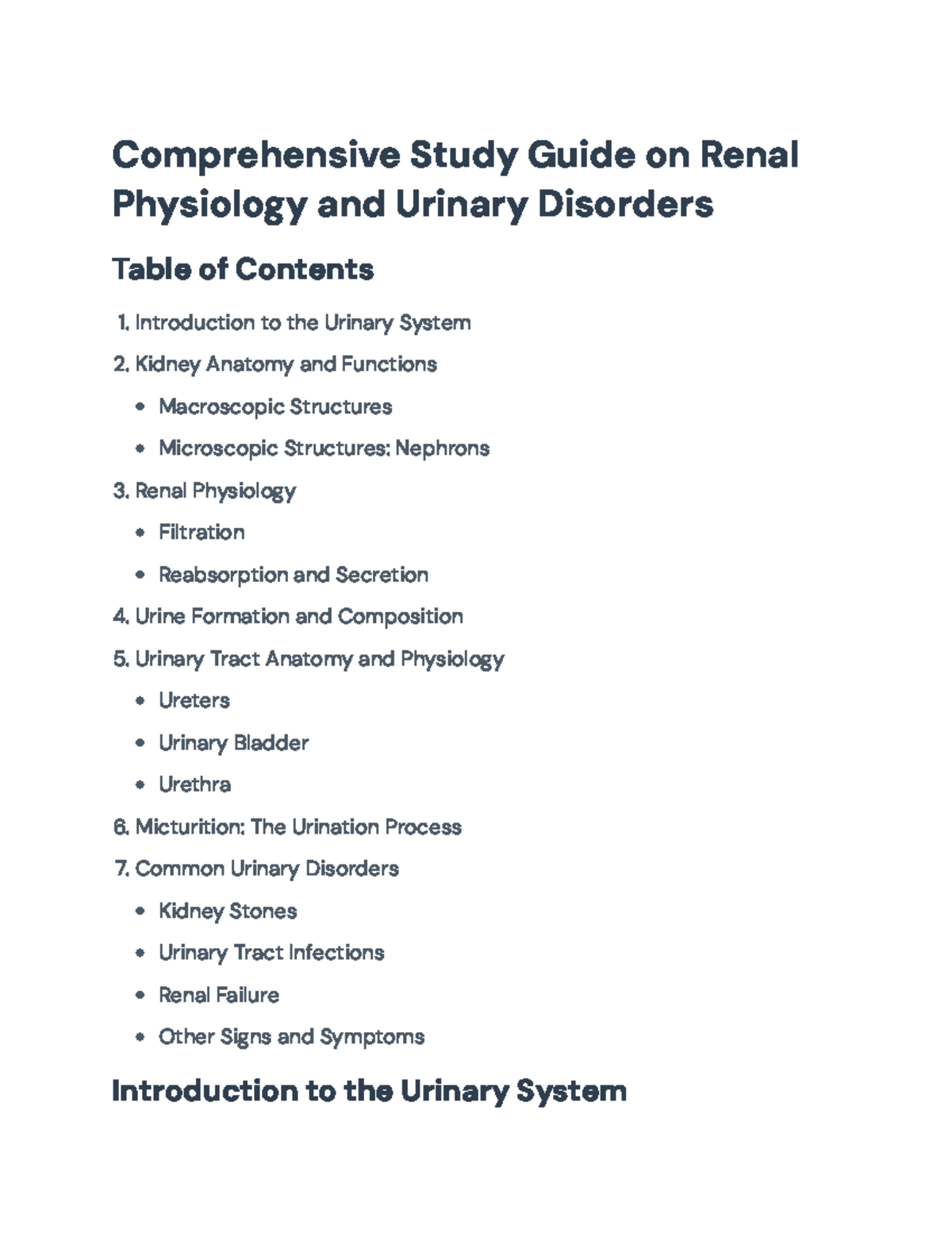 Comprehensive Study Guide for Renal Physiology and Urinary Disorders ...