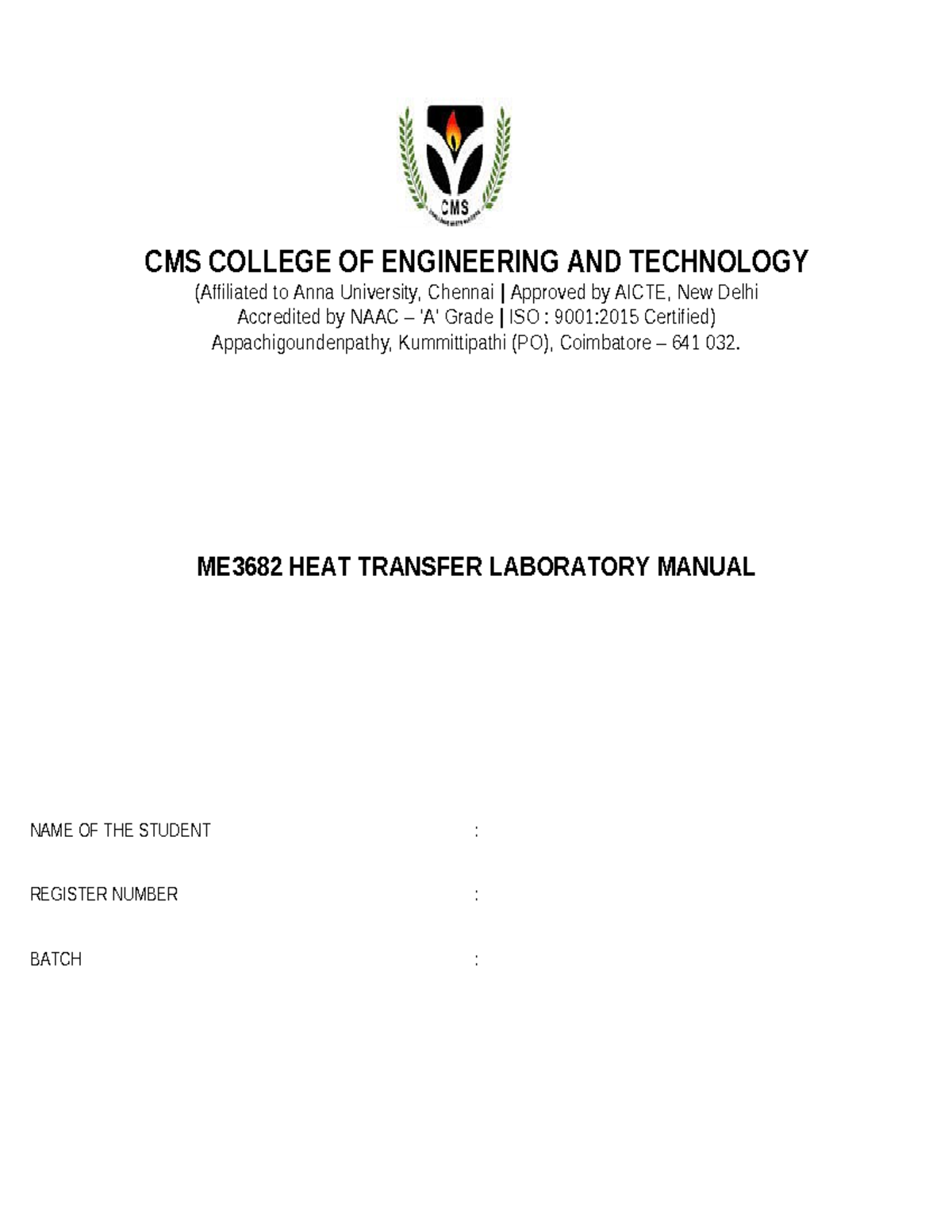 ME3682 Heat Transfer Laboratory Manual: Experiments & Procedures - Studocu