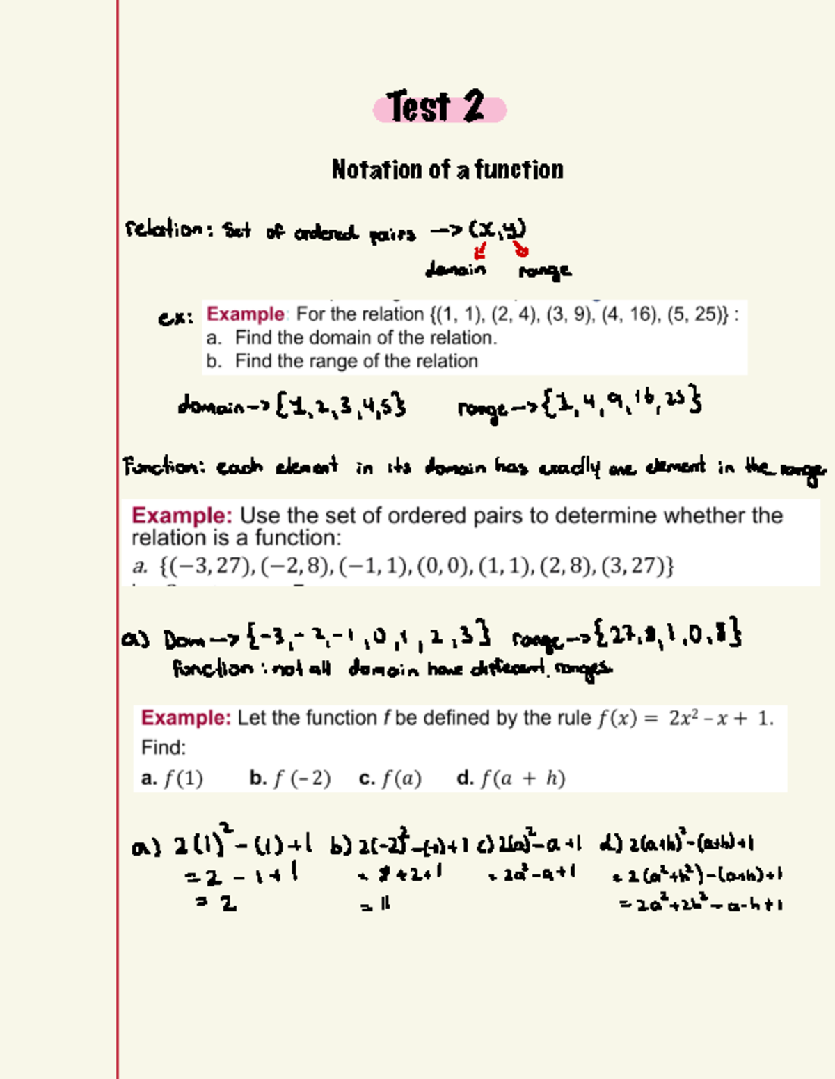 Test 2 Prep Notes: Function Relations and Linear Equations - Studocu