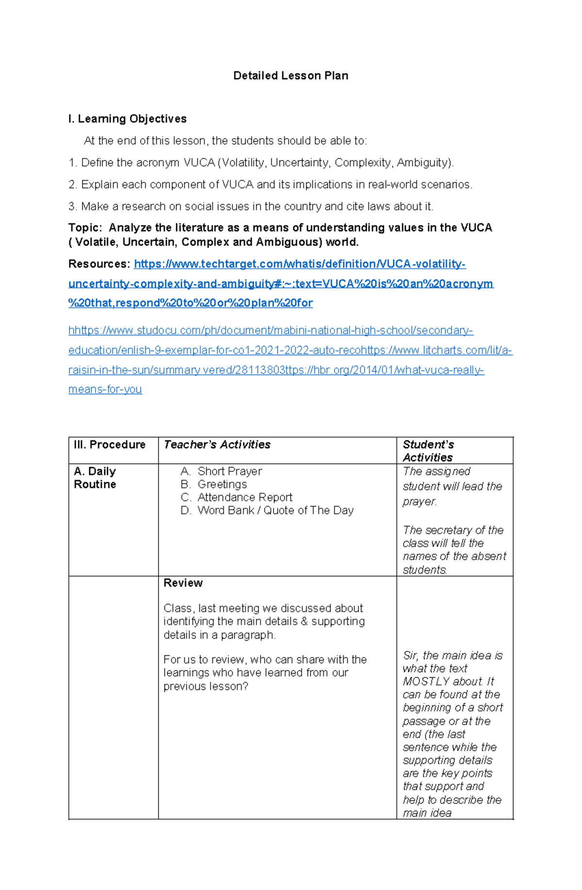 DLP-AGON-VUCA: Exploring Values in a VUCA World - A Detailed Lesson ...