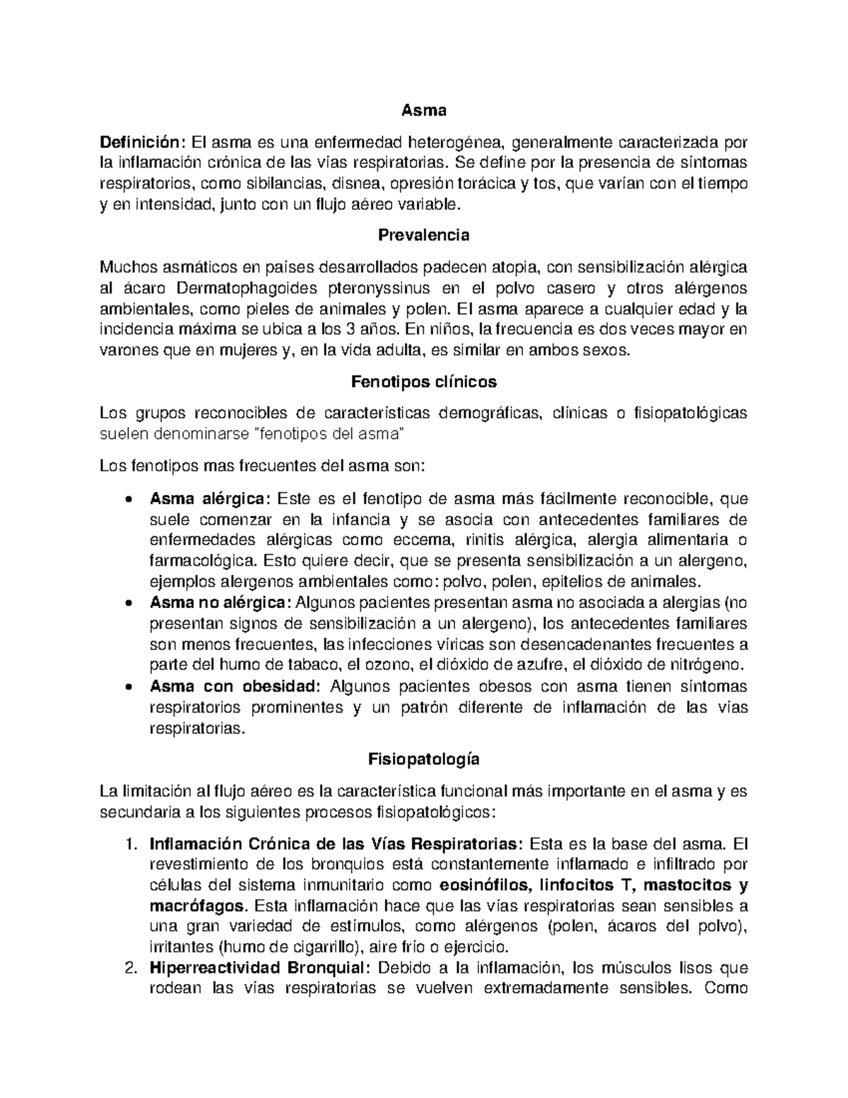 Asma en Adultos: Definición, Fenotipos y Tratamiento (MED-101) - Studocu