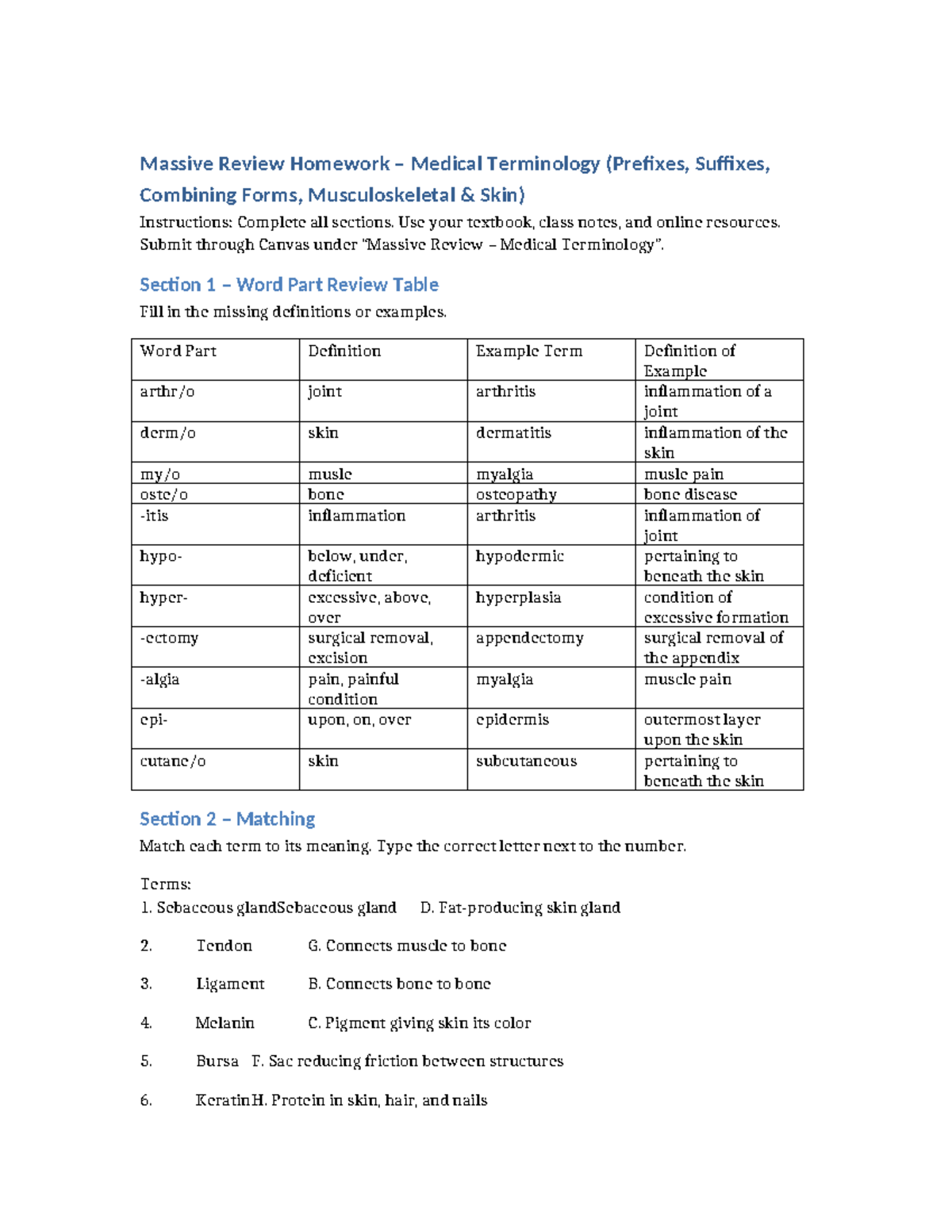 Massive Review Homework: Medical Terminology (MED 101) - Studocu