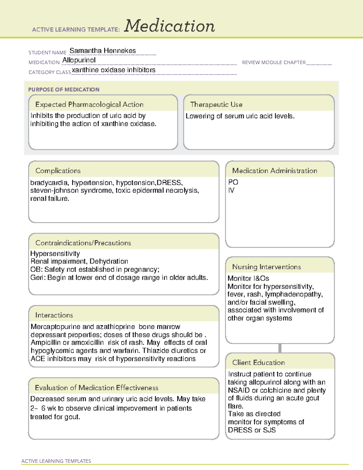 Burns ATI Medication Active Learning Template - ACTIVE LEARNING ...
