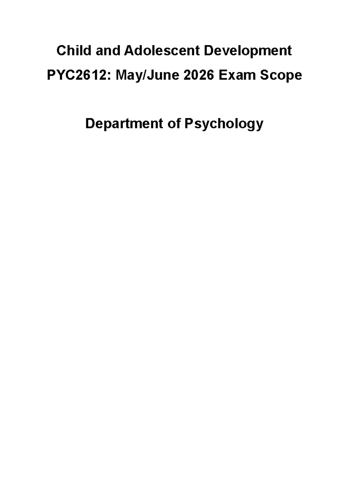PYC2612: Child and Adolescent Development Exam Scope 2026 - Studocu