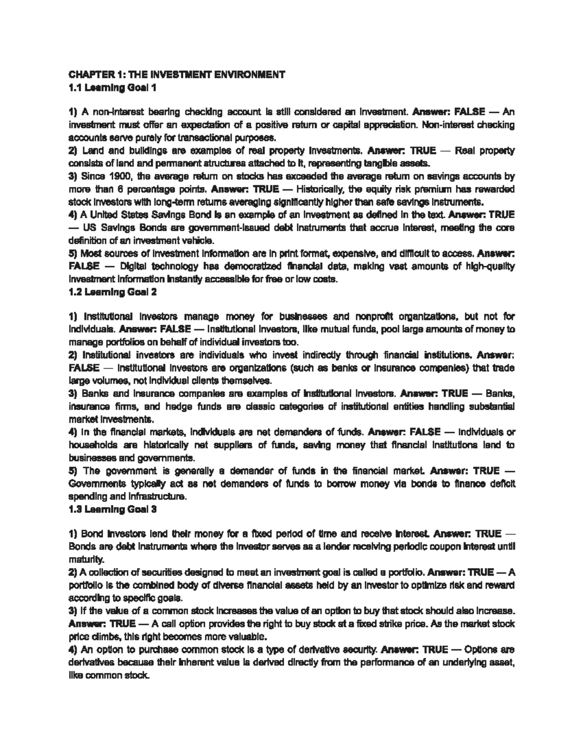 CHAPTER 1: THE INVESTMENT ENVIRONMENT - Key Concepts and Learning Goals ...