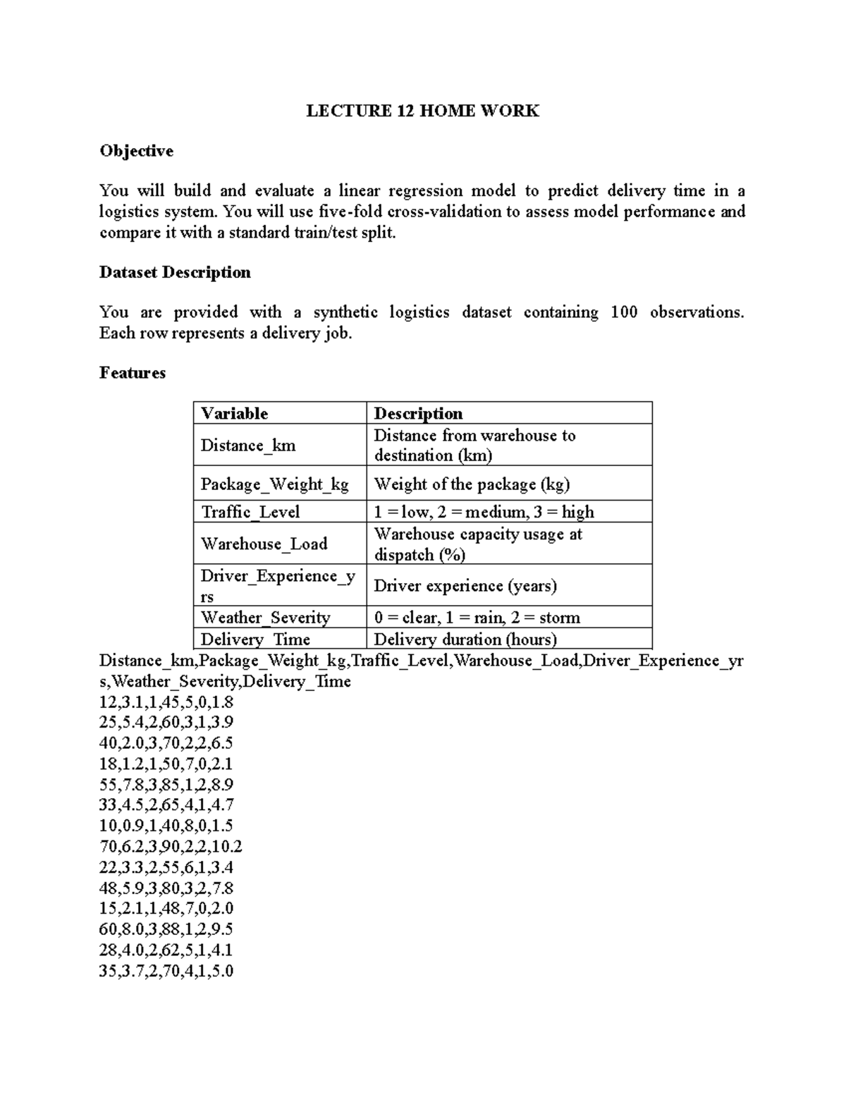 Eng Prob And Stat LECTURE 12: Linear Regression Model HW - Studocu