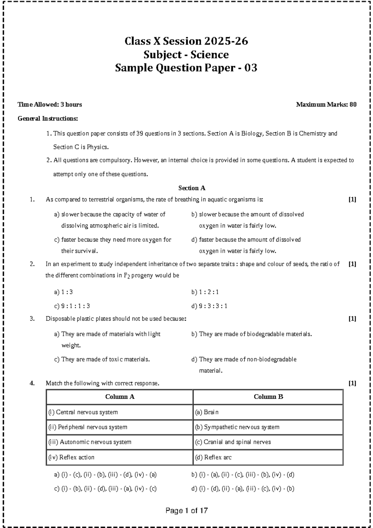 Class X Science Sample Question Paper 03 with Solutions - Studocu