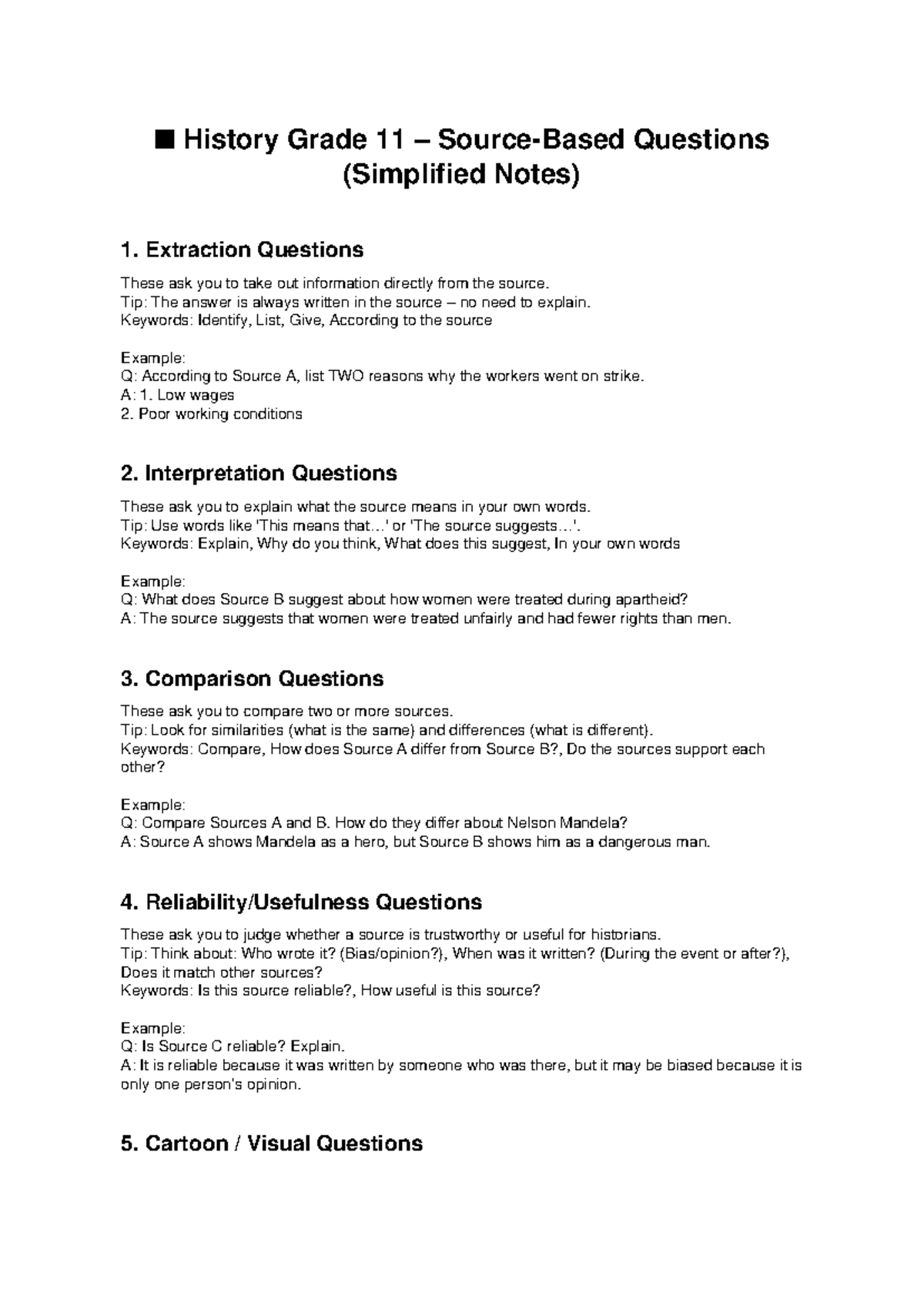 History Grade 11: Simplified Notes on Source Analysis Techniques - Studocu