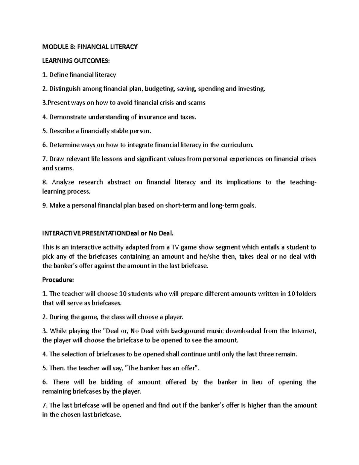Finals - Comprehensive Overview of Financial Literacy Concepts - Studocu