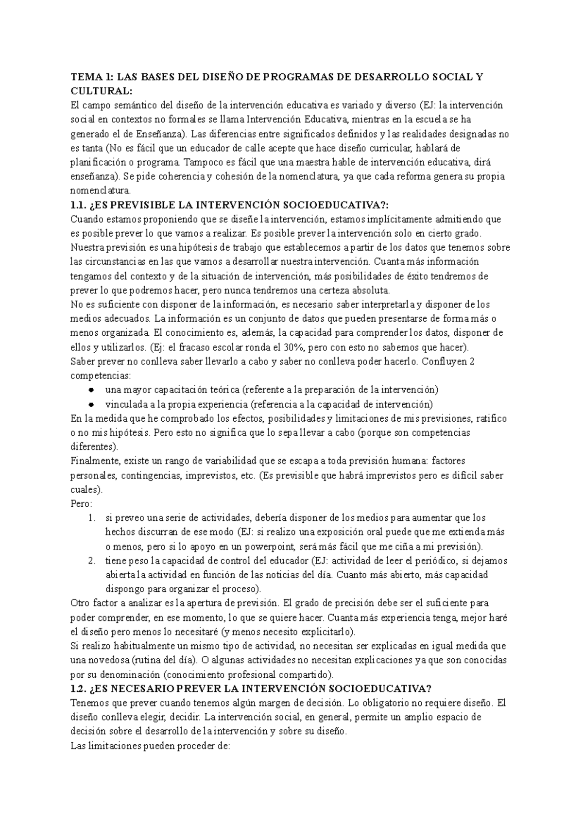Resumen del Diseño de Programas de Desarrollo Social y Cultural (TEMA 1 ...