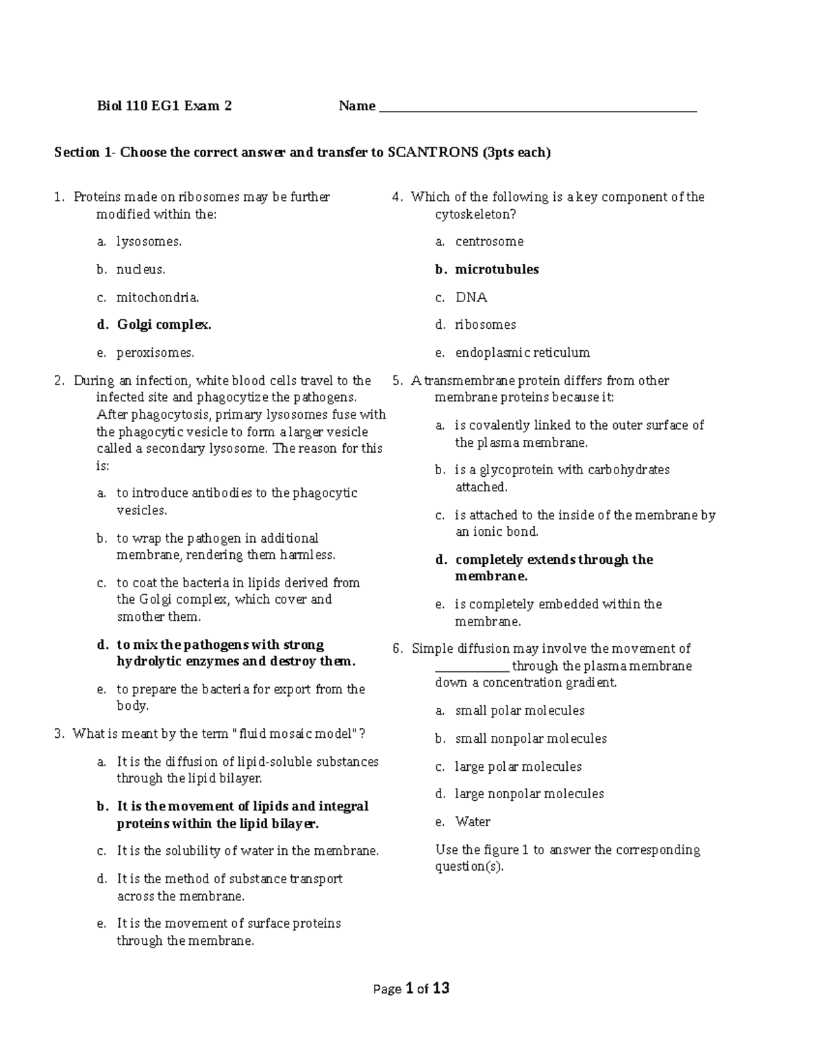 Biol 110 EG1 Exam 2 - Comprehensive Review and Answer Key - Studocu