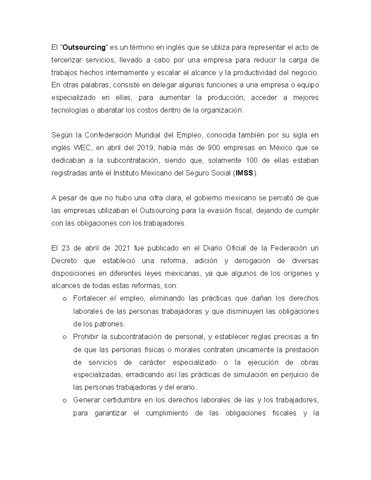 Reforma y Regulaciones del REPSE en el Outsourcing en México - Studocu