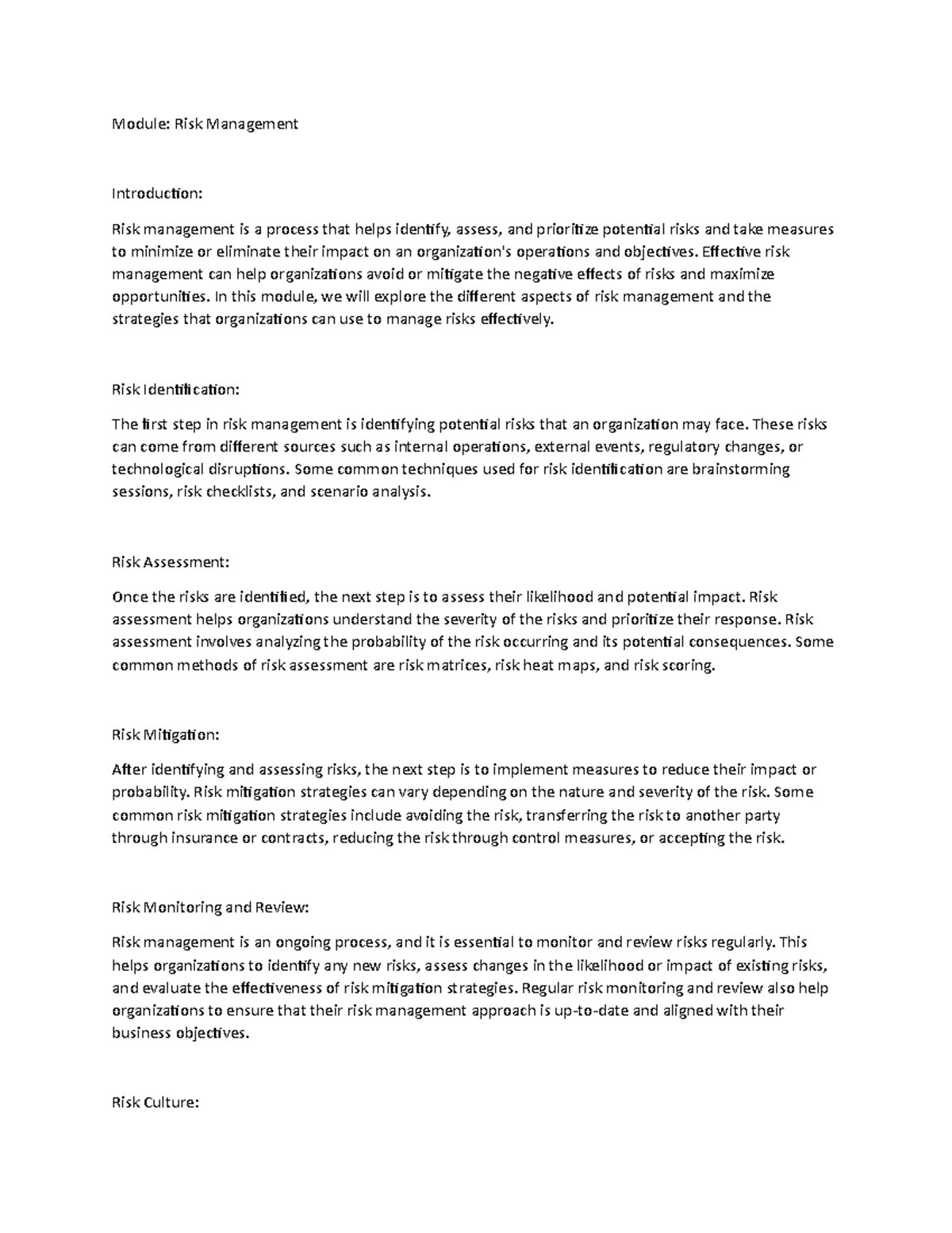 Risk Management Module 1: Overview, Strategies, and Implementation ...