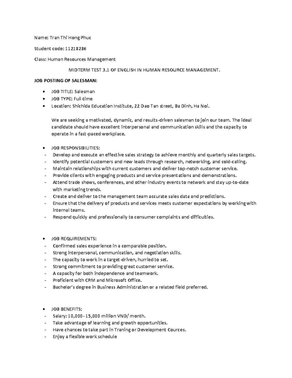 HRM 11218286 - Job Posting for Salesman - Full-Time Position Details ...