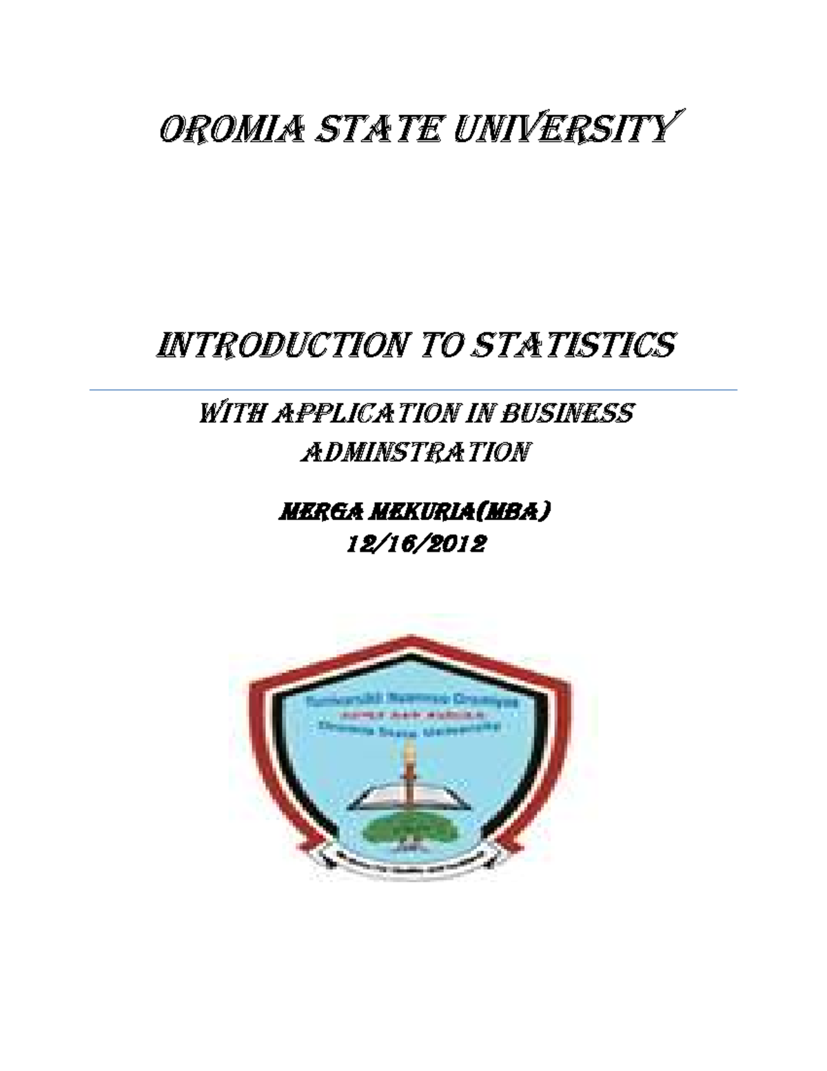 Introduction to Statistics - OROMIA STATE UNIVERSITY INTRODUCTION TO ...