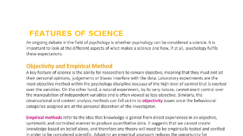 Psychology 101: Features of Science in Psychological Research - Studocu