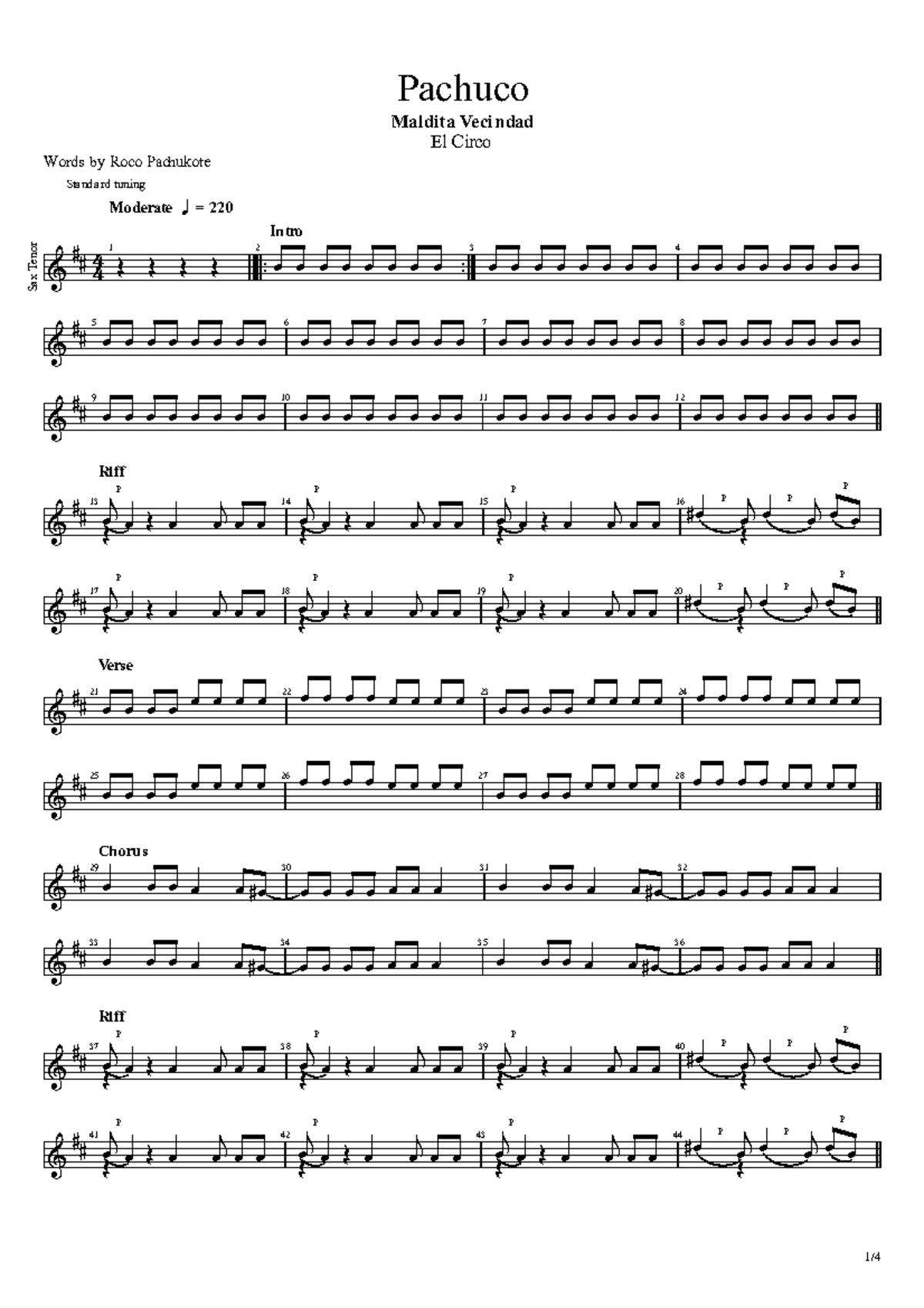 Pachuco Maldita Vecindad - Sax Tenor Partitura - Studocu