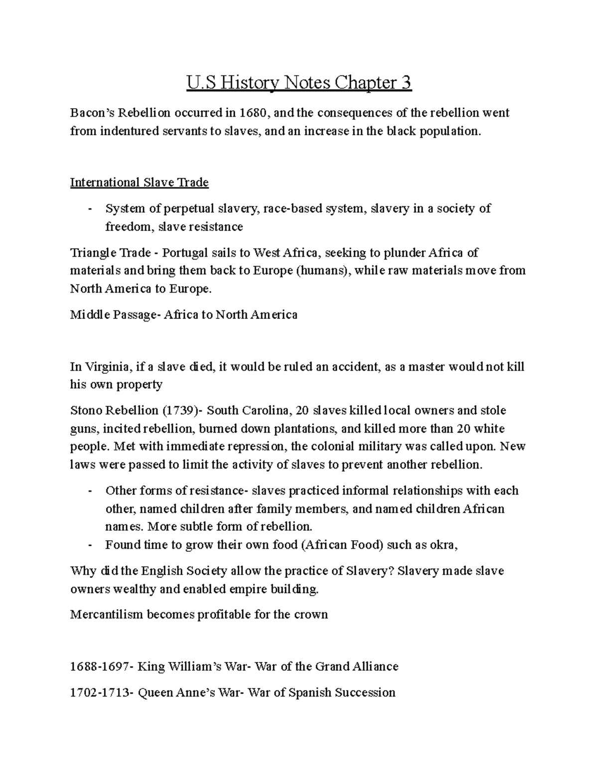 U.S. History Notes: Chapter 3 - Slavery & Rebellion Events - Studocu