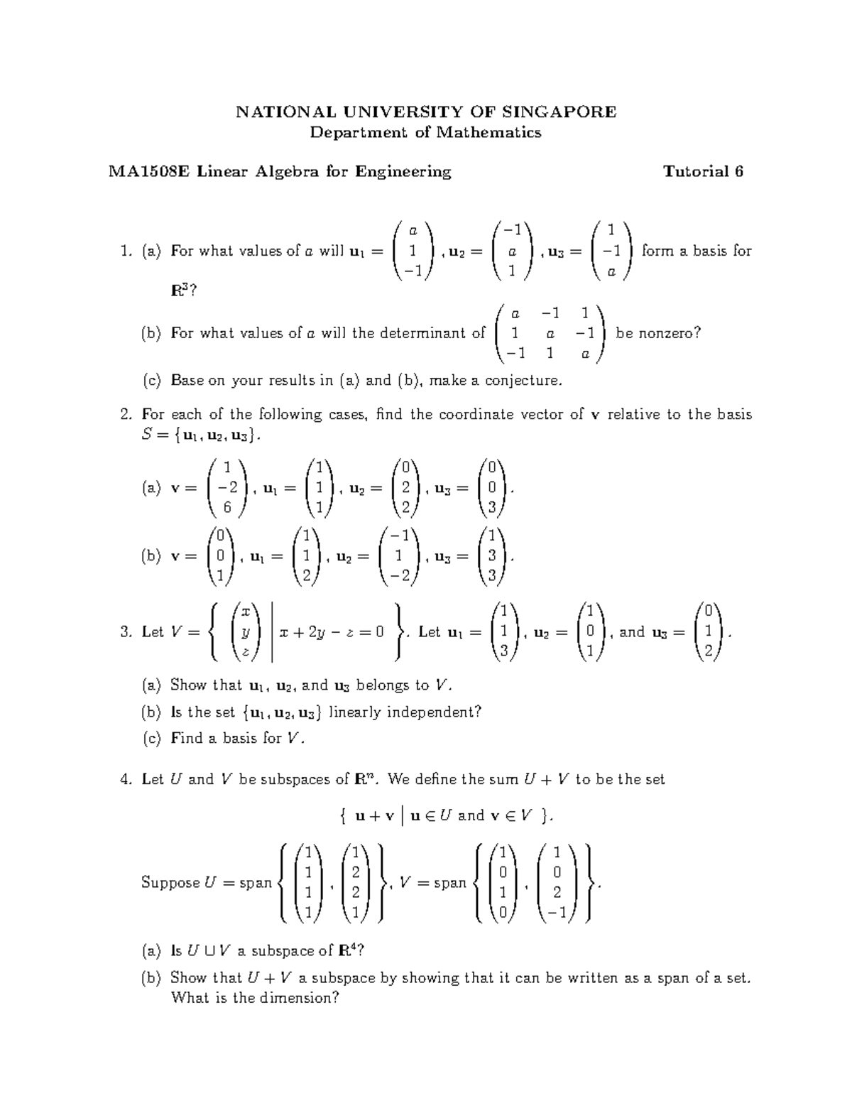 Tutorial 6 - NATIONAL UNIVERSITY OF SINGAPORE Department of Mathematics ...
