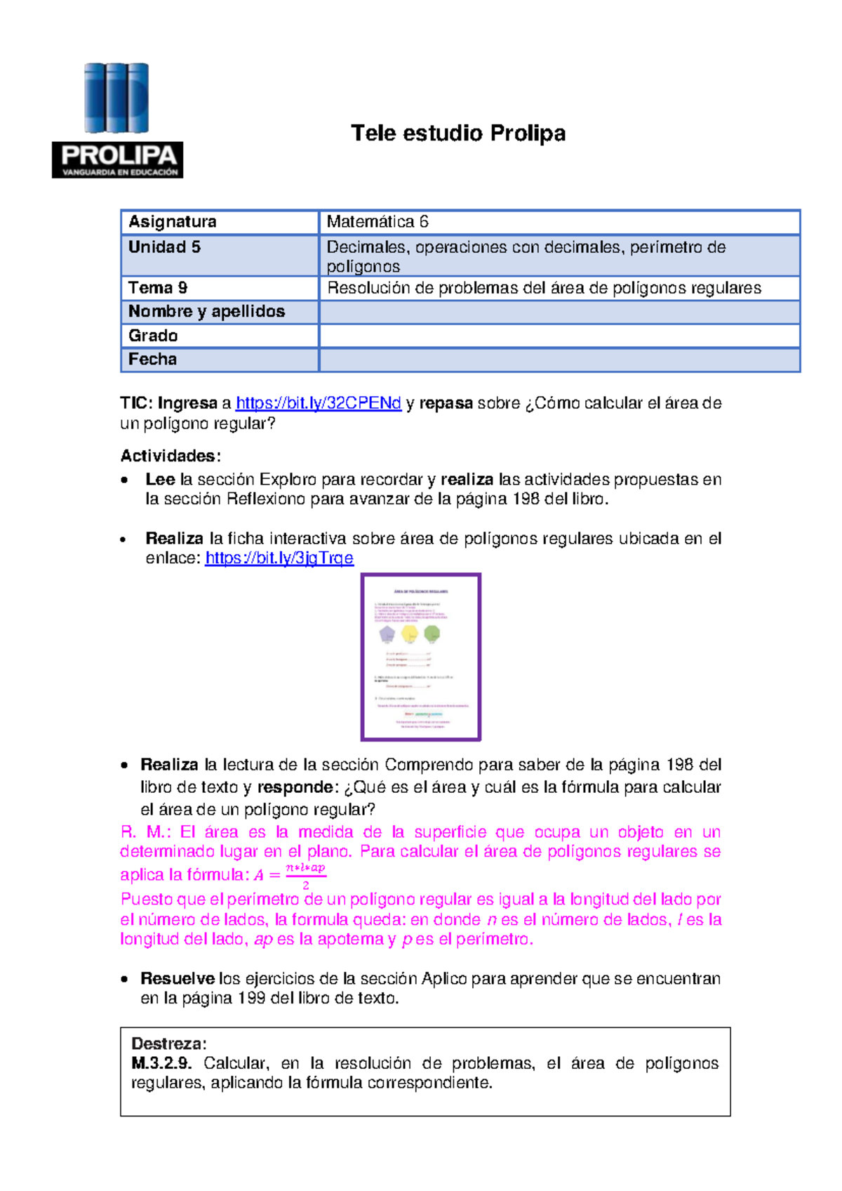 MATE6 UNI5 TEM9 GUIA: Cálculo de Área y Perímetro de Polígonos - Studocu
