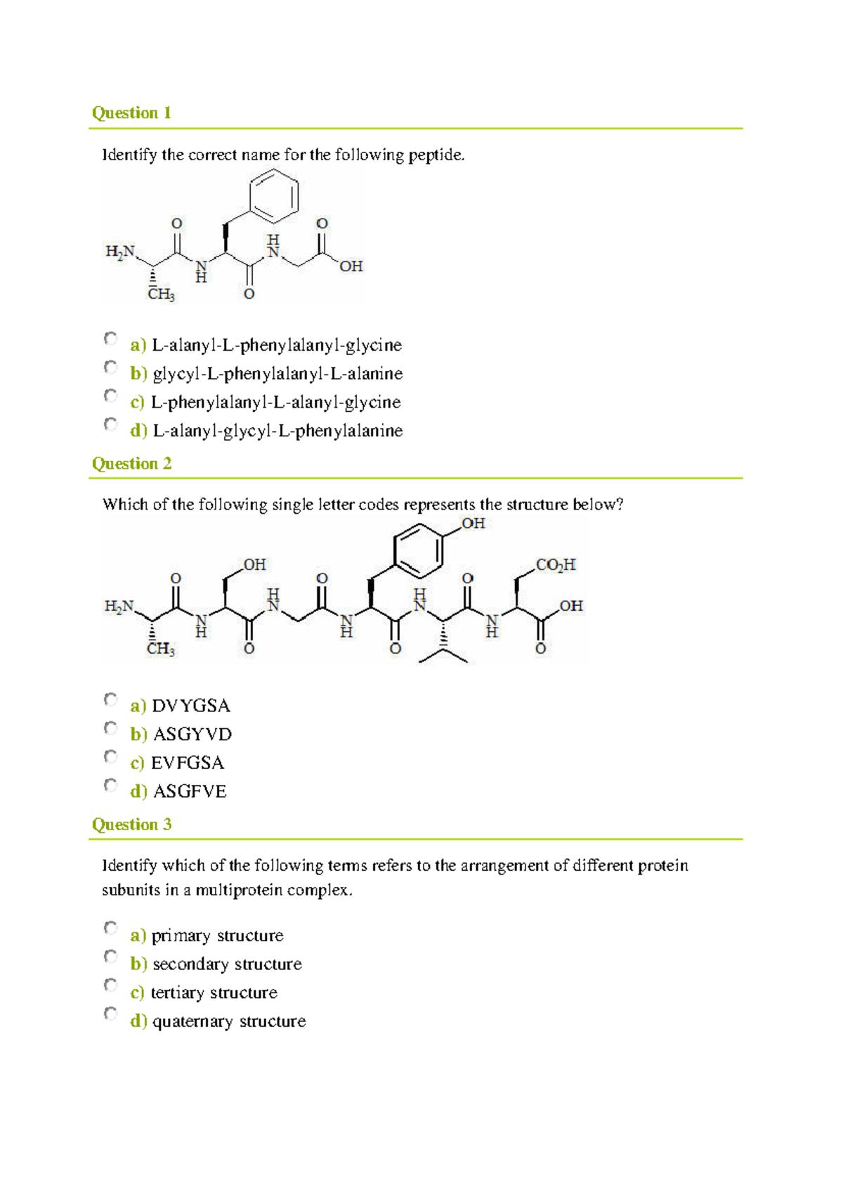 Quiz 2 - Peptide and Protein Structure Practice Test - Studocu